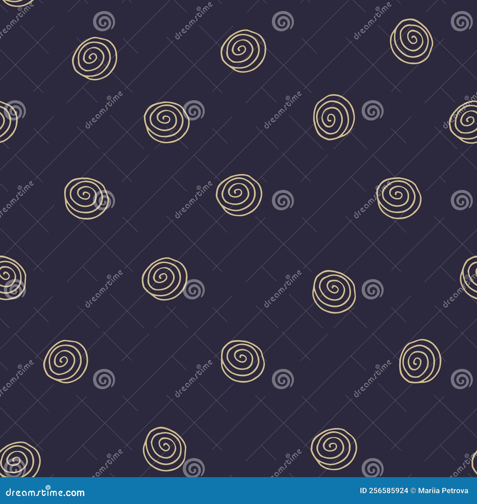 Beige Spiral Repeating Seamless Pattern on Dark Blue Background. Simple ...