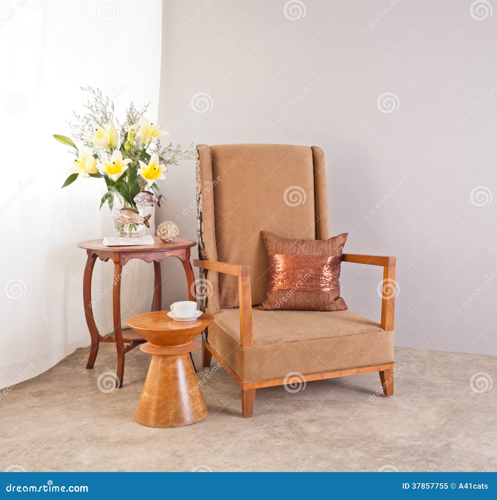 Beige upholstered chair stock image. Image of design - 37857755