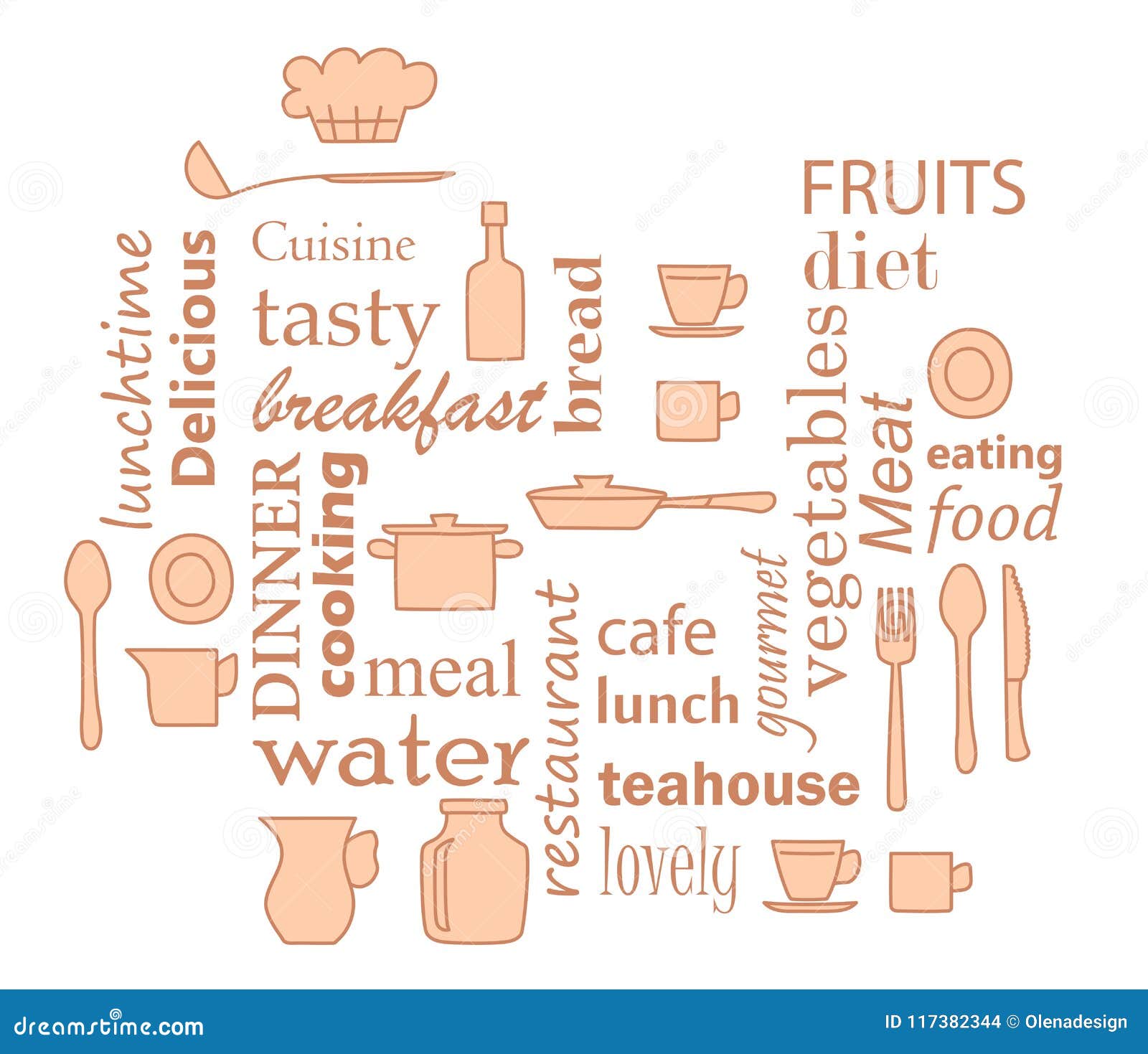 Beige Vector - Word Collage for Kitchen with Kitchenware Items Stock ...