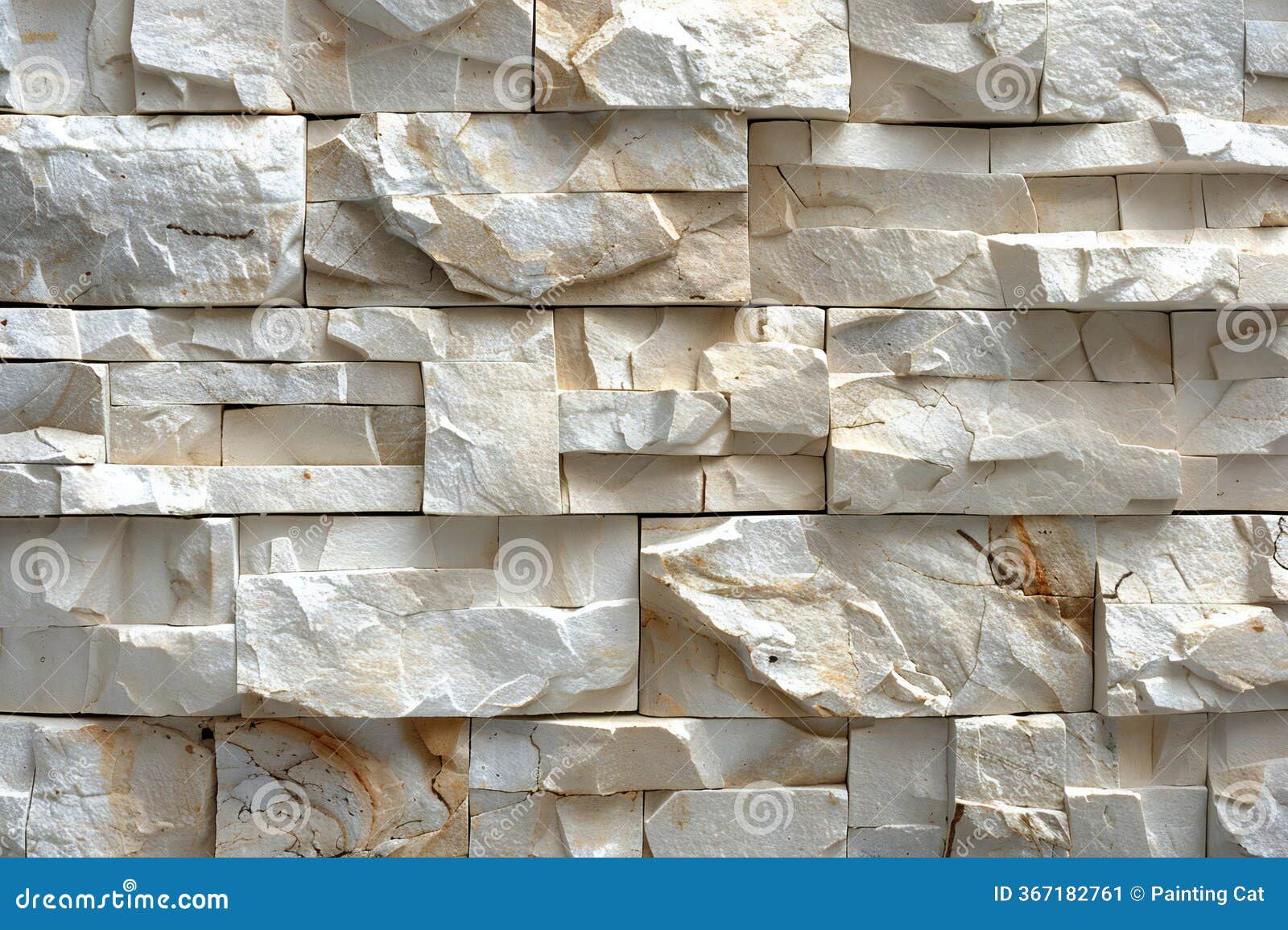 Beige Wall Background Made Of Rectangular White Sandstone Tiles, With A ...