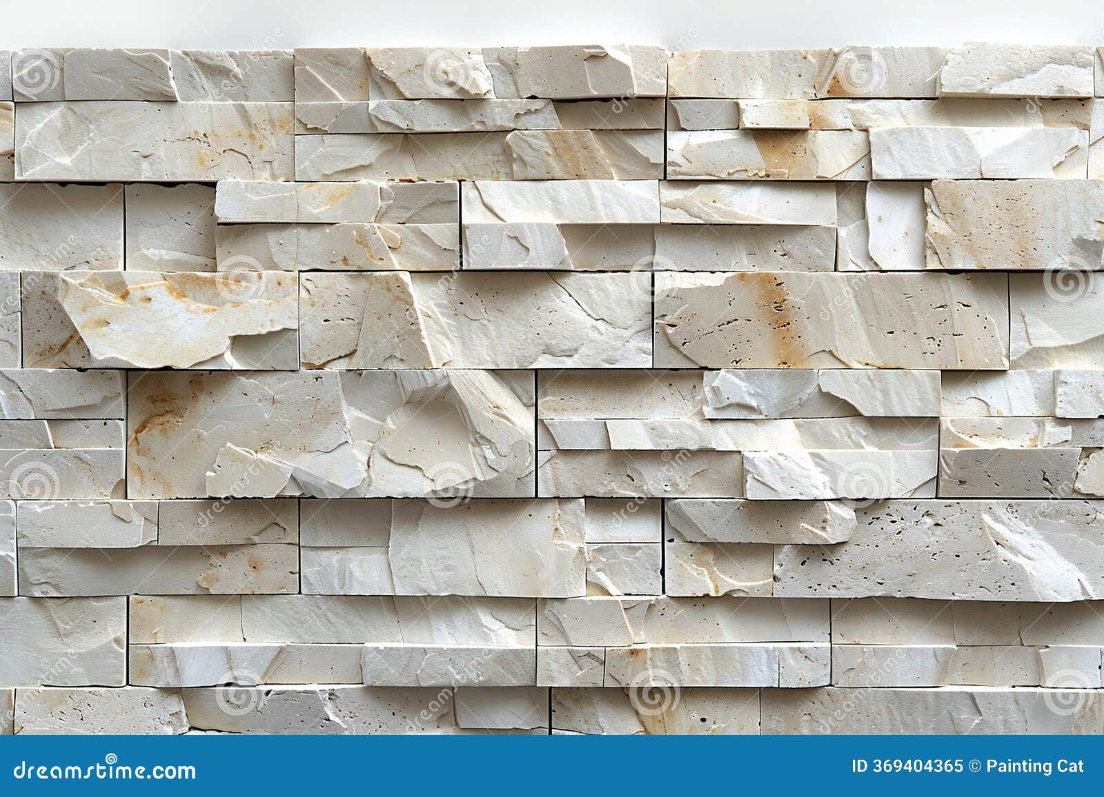 Beige Wall Background Made Of Rectangular White Sandstone Tiles, With A ...