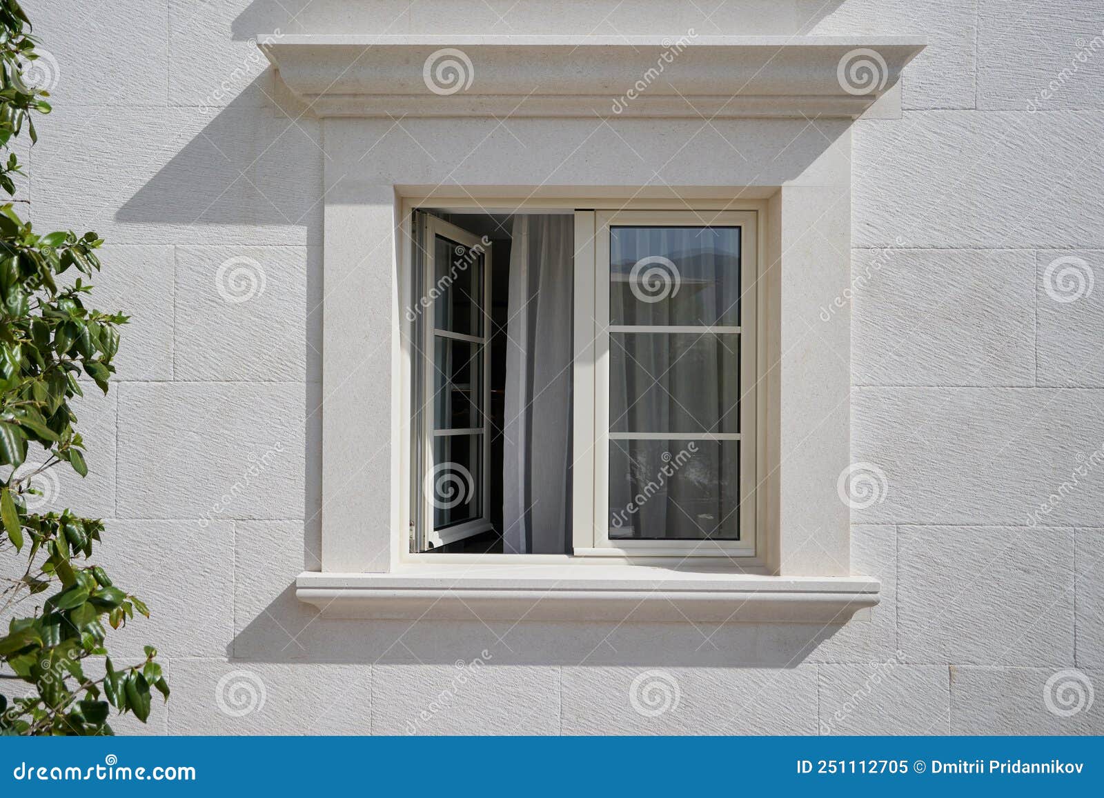 Beige Wall with Open Elegant PVC Window Stock Image - Image of window ...