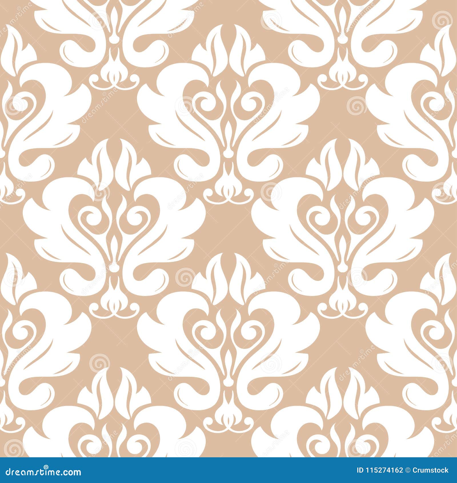 Beige and White Floral Seamless Pattern Stock Vector - Illustration of ...