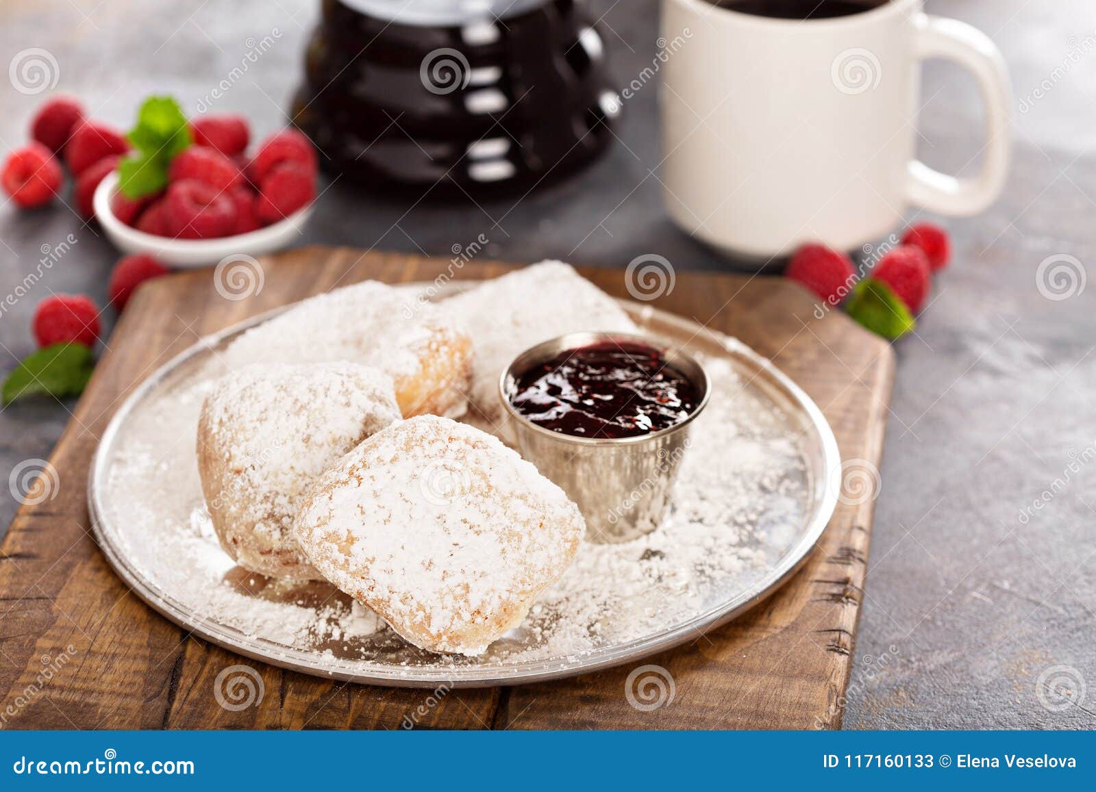 Beignets with Raspberry Jam Stock Image - Image of fried, neworleans ...