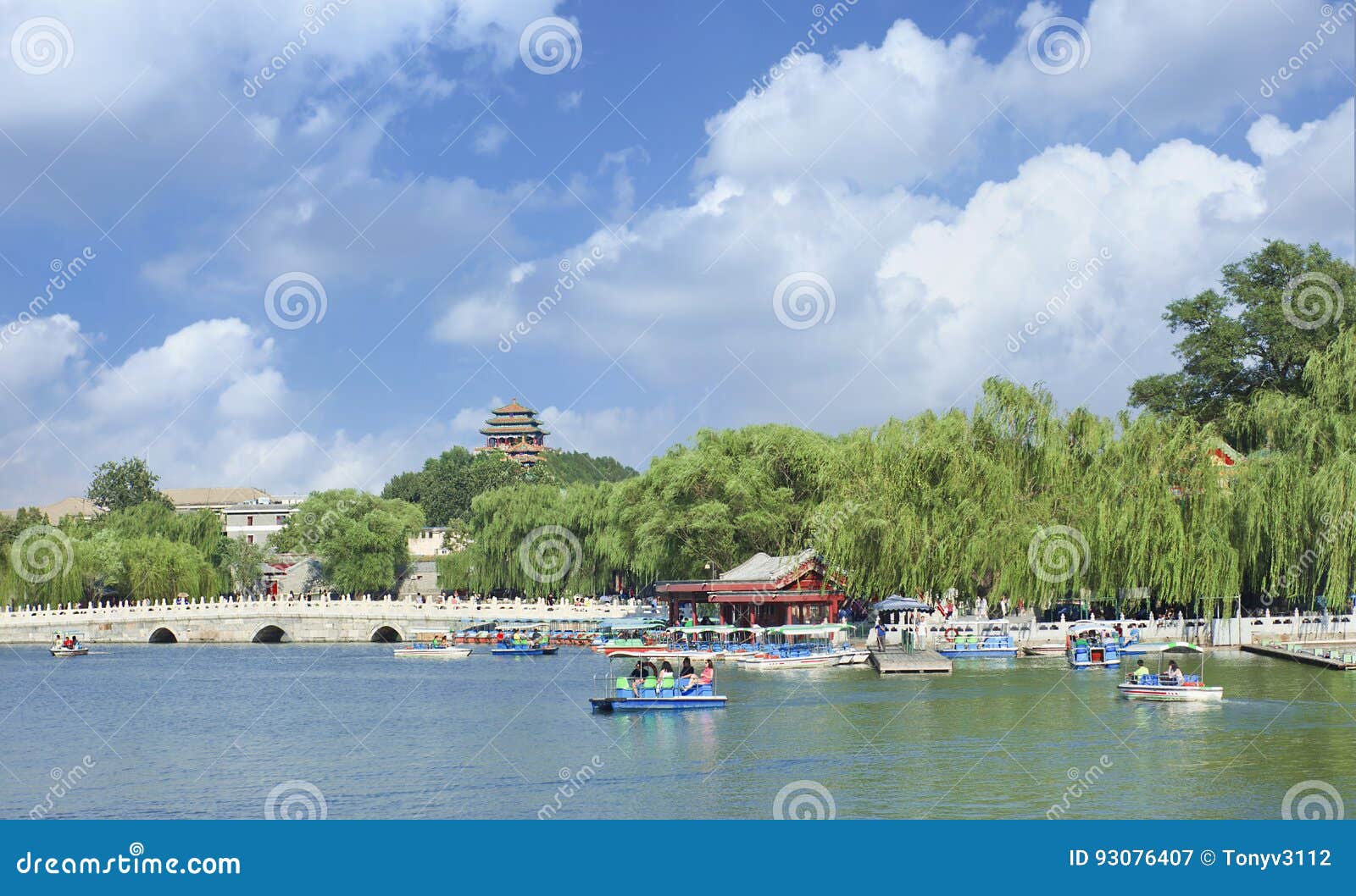 Beijing Beihai Lake with Pagoda and Bridge on Background Editorial ...