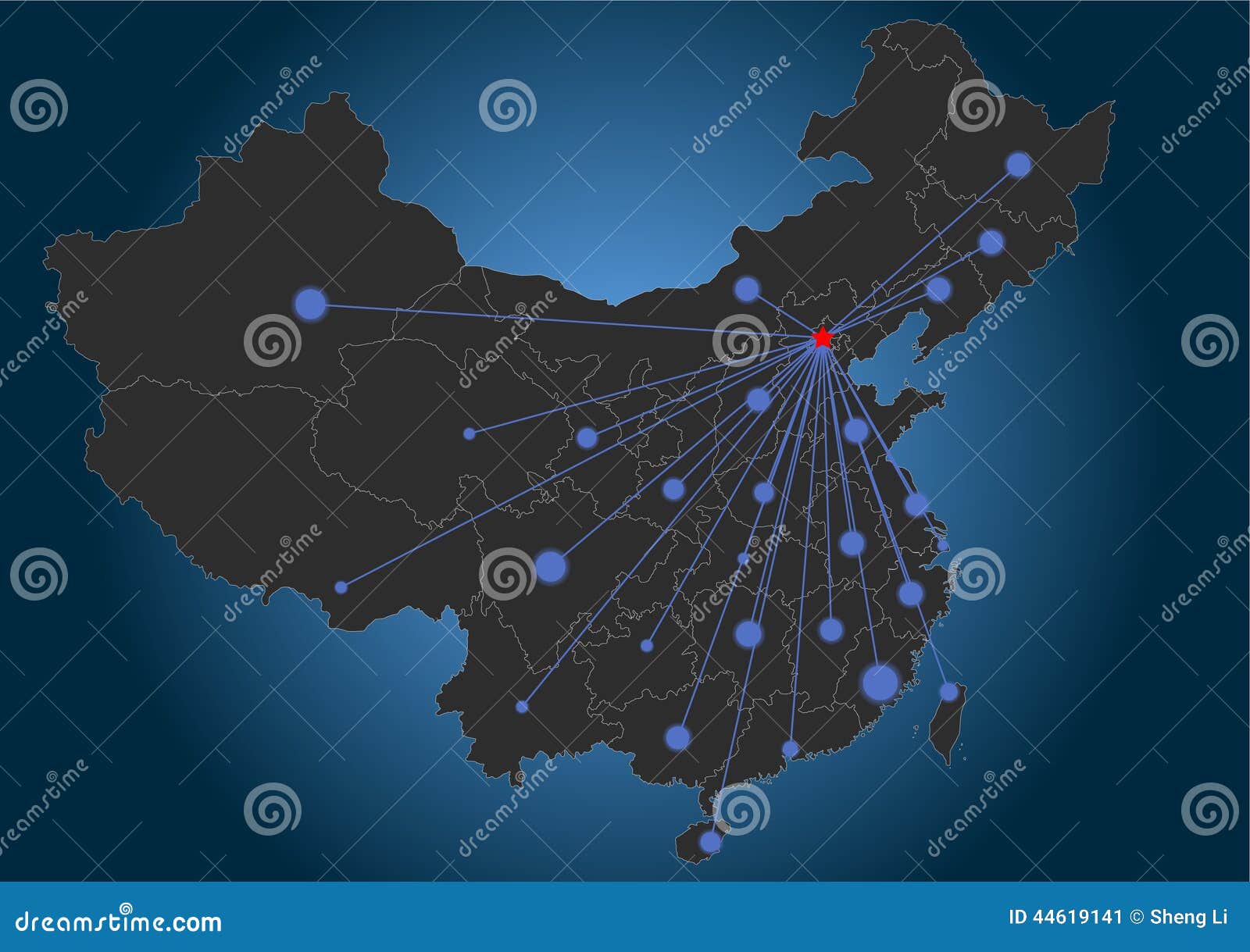 Beijing Centered China Map Cartoon Vector | CartoonDealer.com #44619141