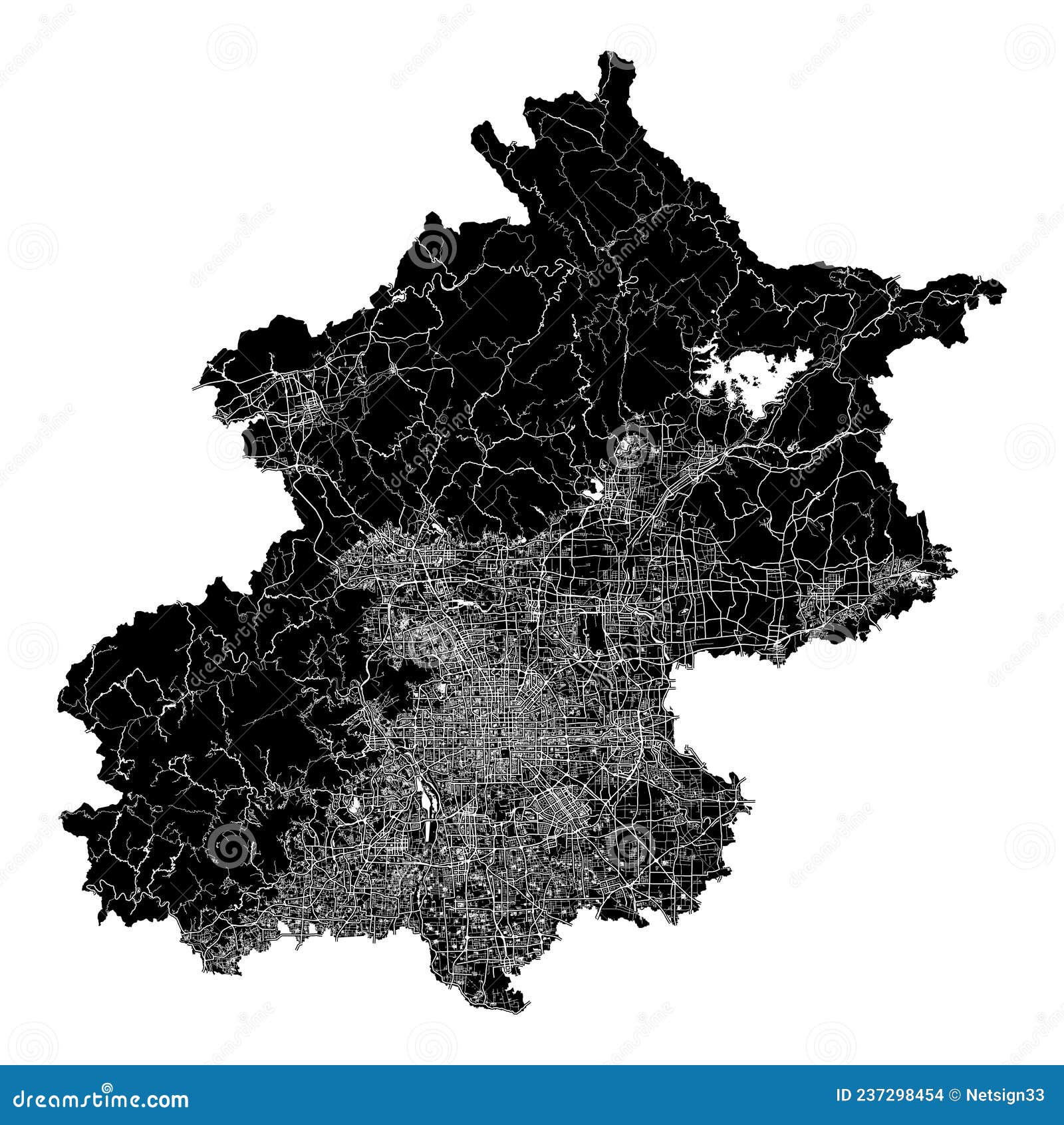 Beijing, China, Black and White High Resolution Vector Map Stock ...