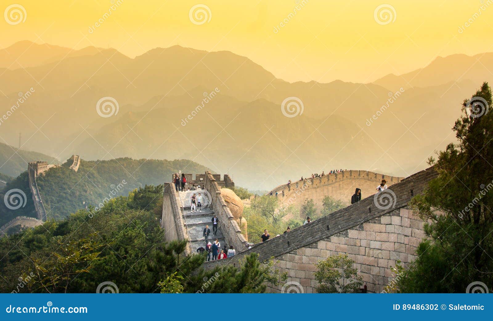 BEIJING, CHINA - SEPTEMBER 29, 2016: Tourists Walking on the Great Wall ...