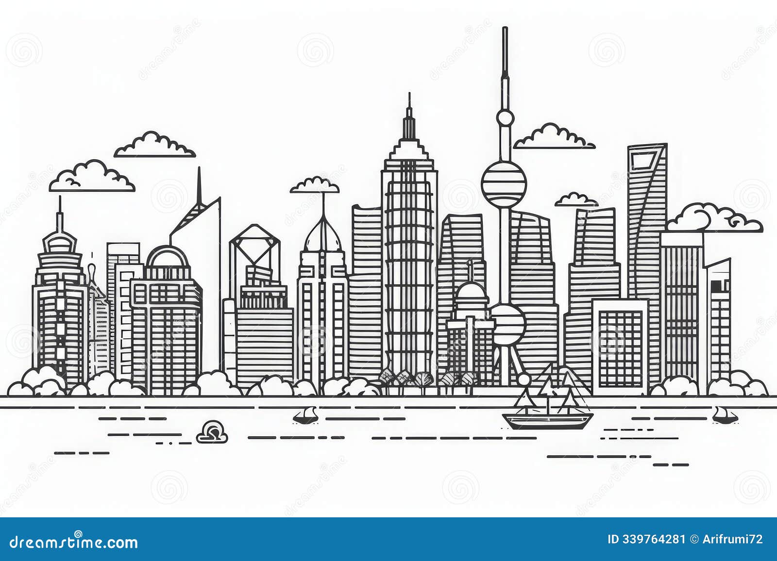 Beijing City Skyline Editable Outline Illustration on White Background ...