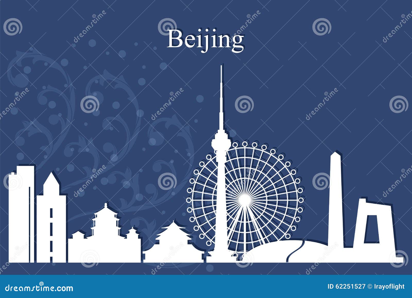 Beijing City Skyline Silhouette On Blue Background Cartoon Vector ...