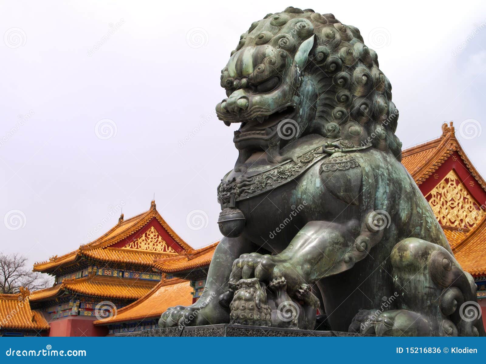 Beijing Forbidden City: Lion Statue Against the Ro Stock Photo - Image ...