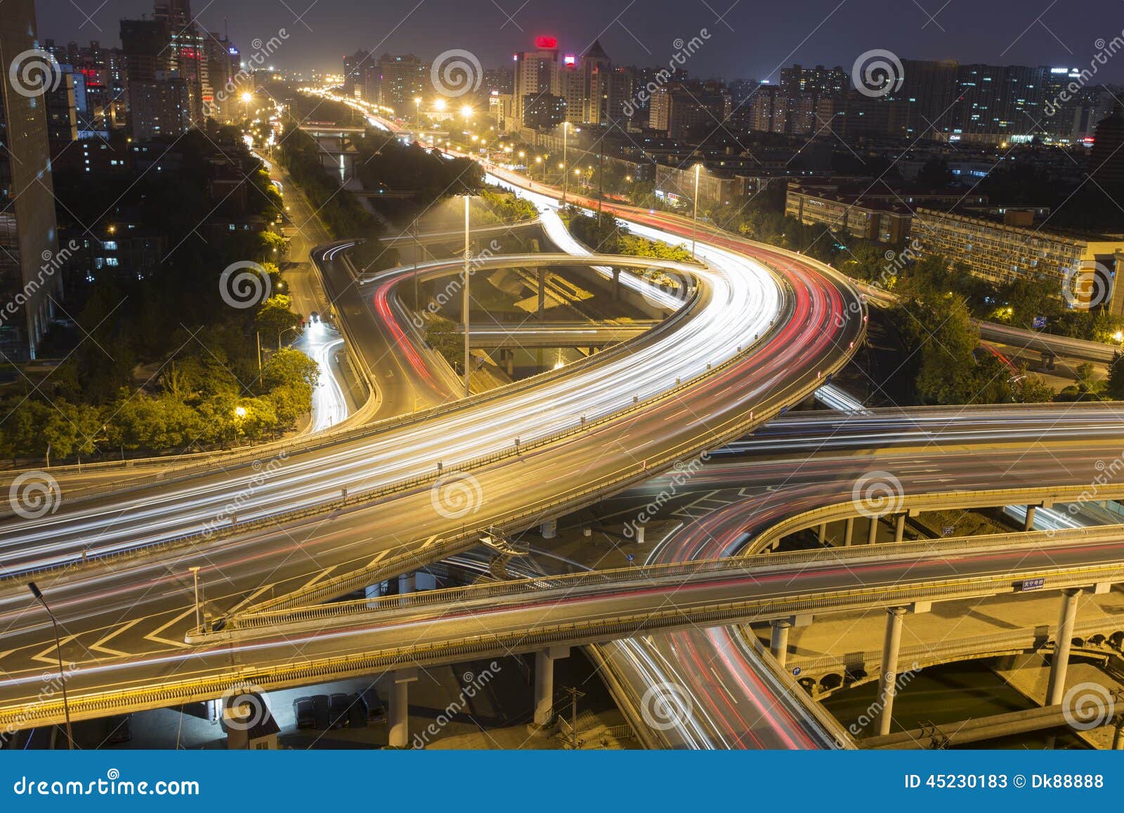 Beijing overpass at night stock image. Image of curves - 45230183