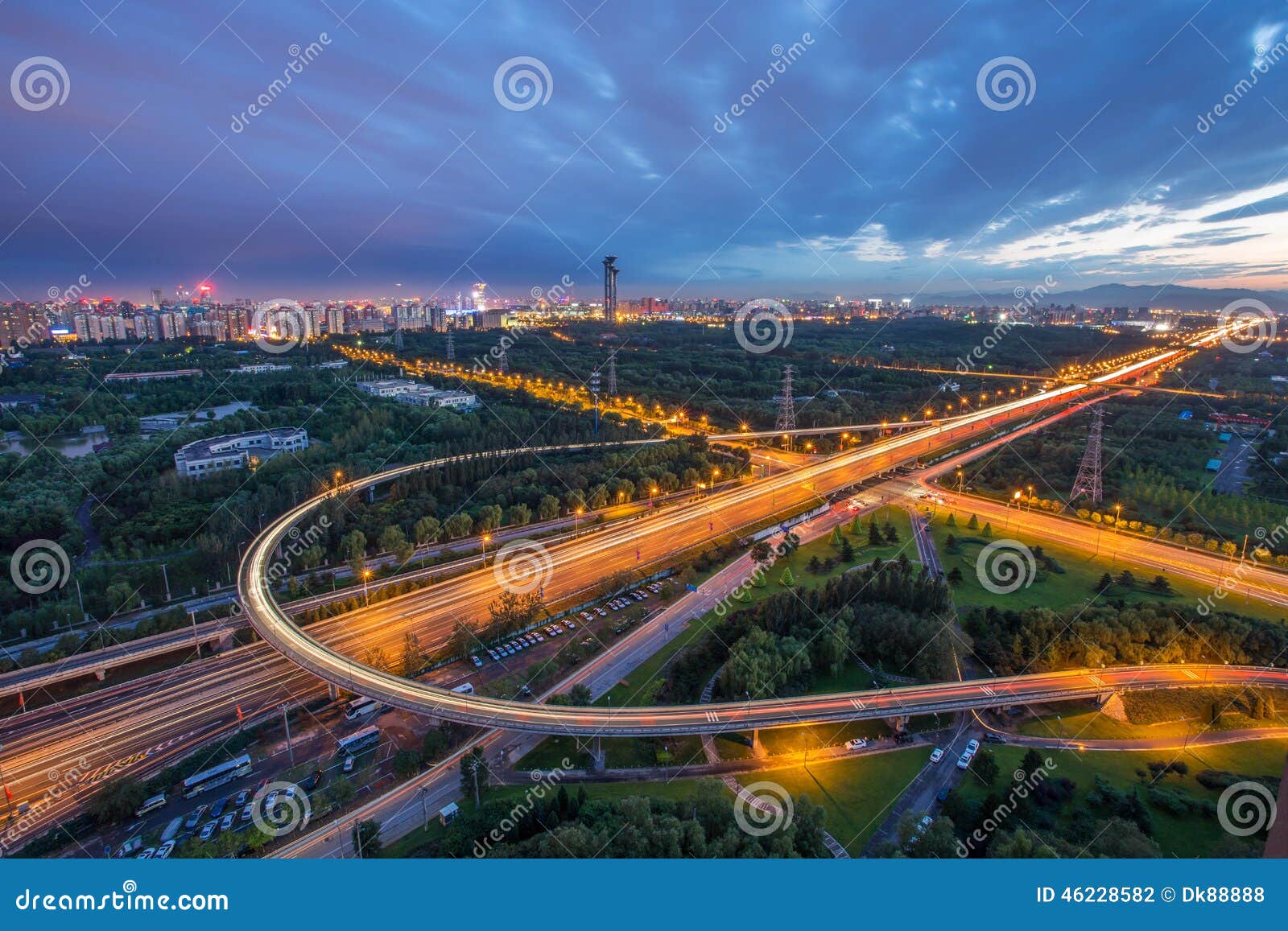 Beijing overpass at night stock photo. Image of highway - 46228582