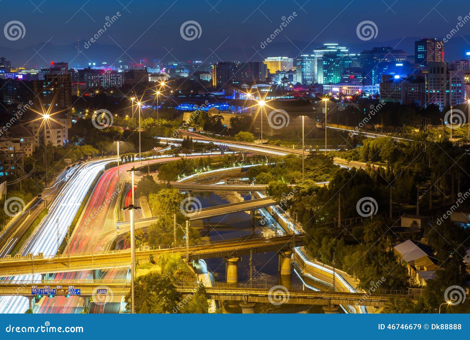 Beijing overpass at night stock image. Image of crossing - 46746679