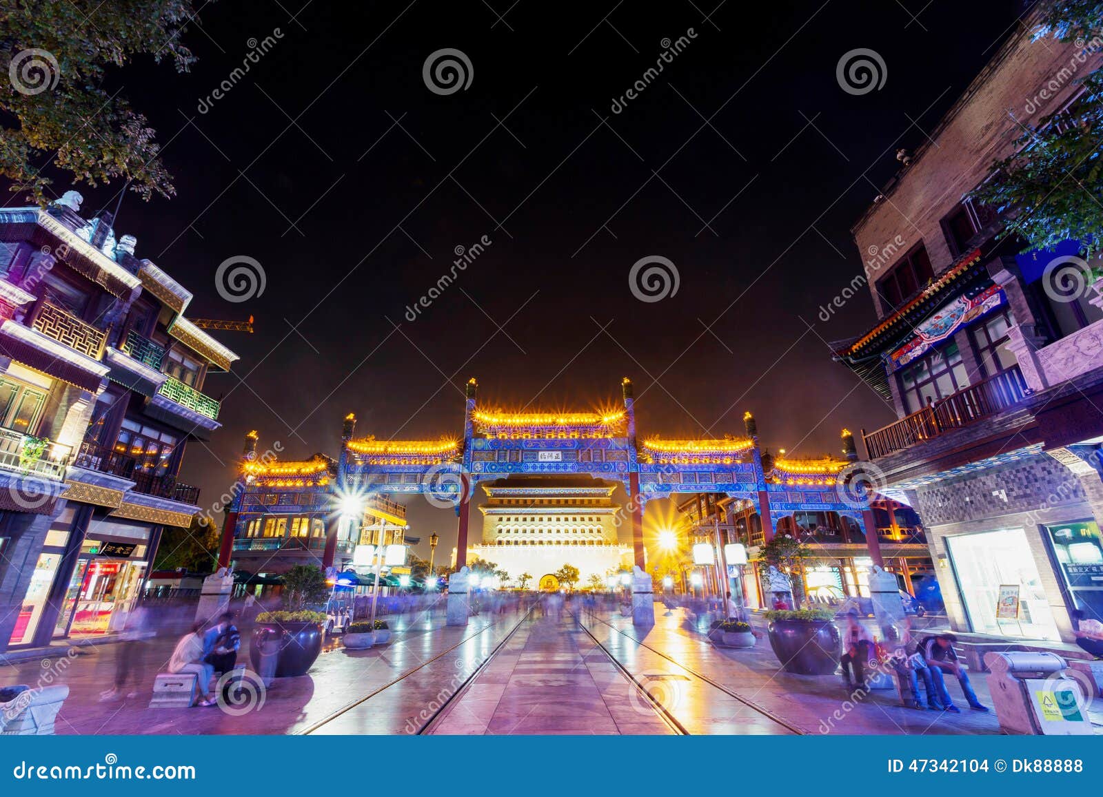 Beijing qianmen at night stock photo. Image of commerce - 47342104
