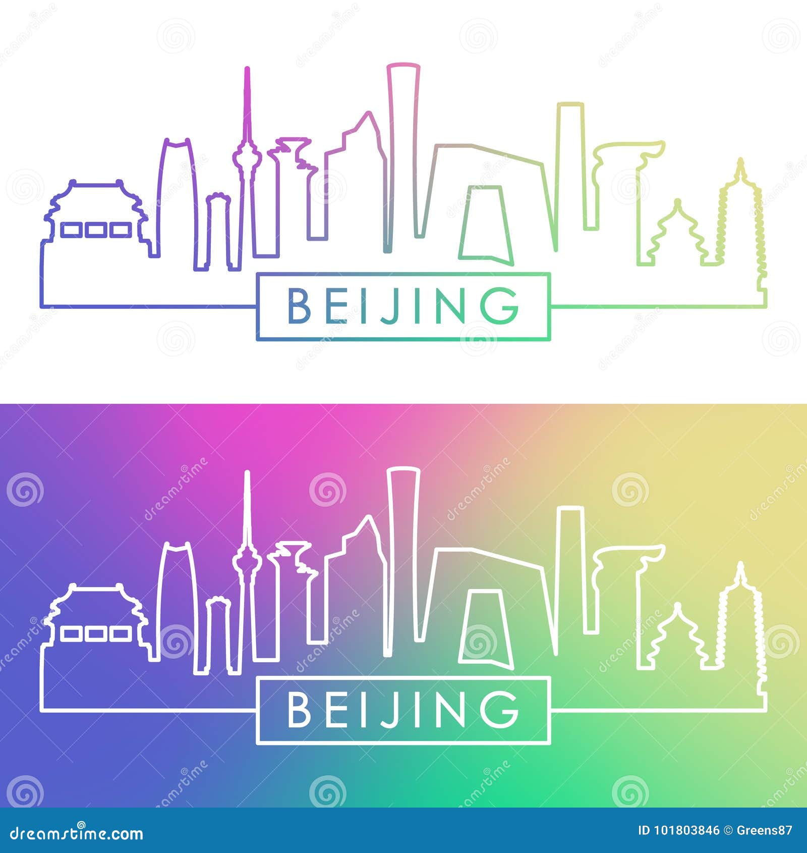 Beijing Skyline And Landmarks Silhouette. Cartoon Vector ...