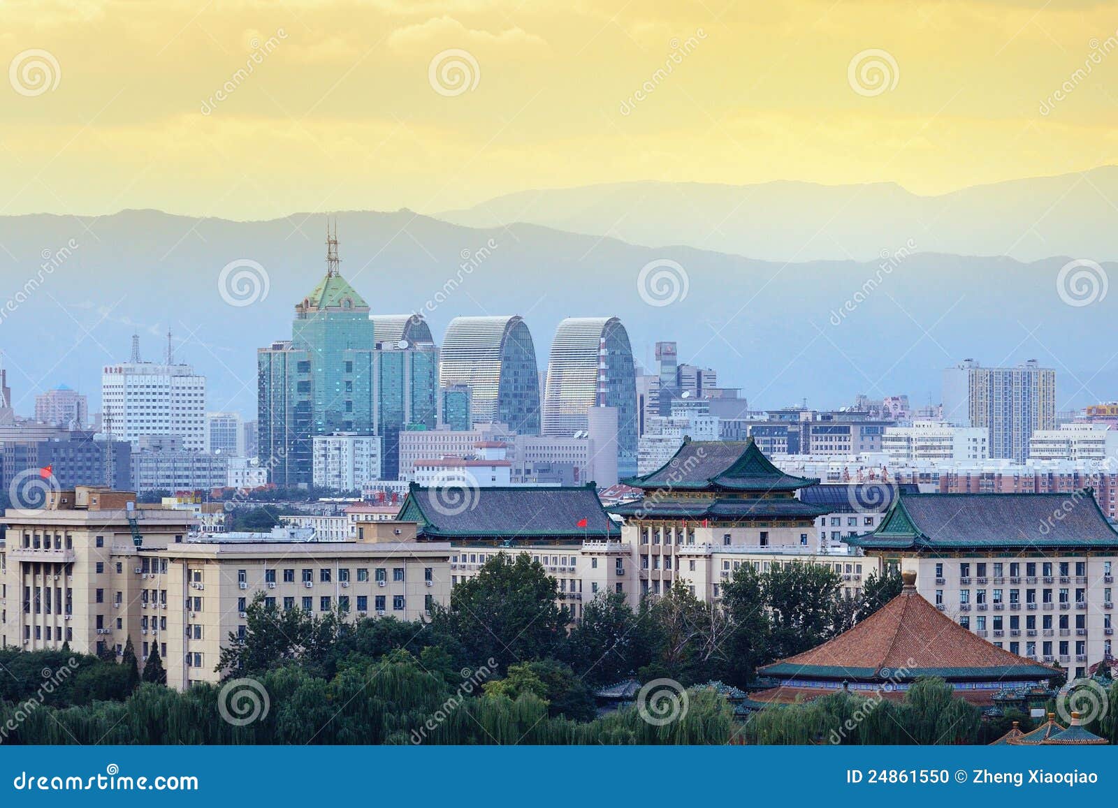 Beijing skyline on sunset stock photo. Image of traditional - 24861550