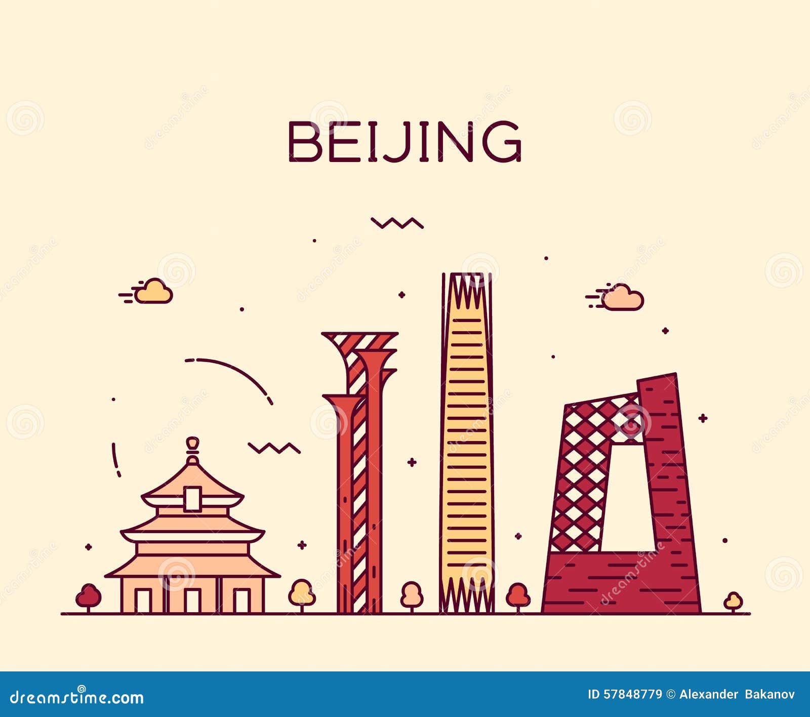 Beijing Skyline Trendy Vector Illustration Linear Stock Vector - Image ...