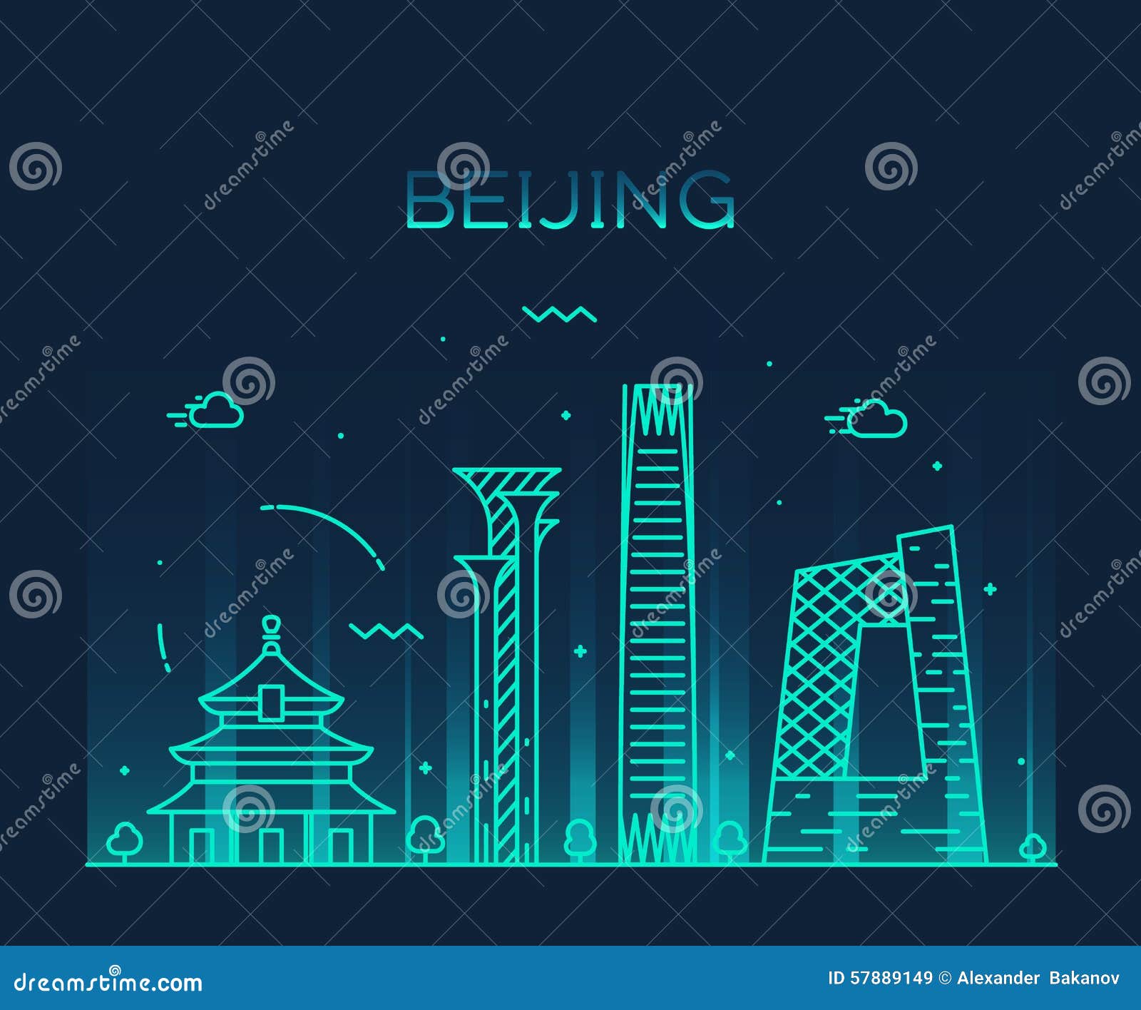 Beijing Skyline Trendy Vector Illustration Linear Stock Vector ...