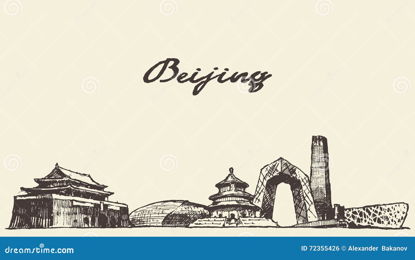 Beijing Skyline Vector Illustration Drawn, Sketch Stock Vector ...