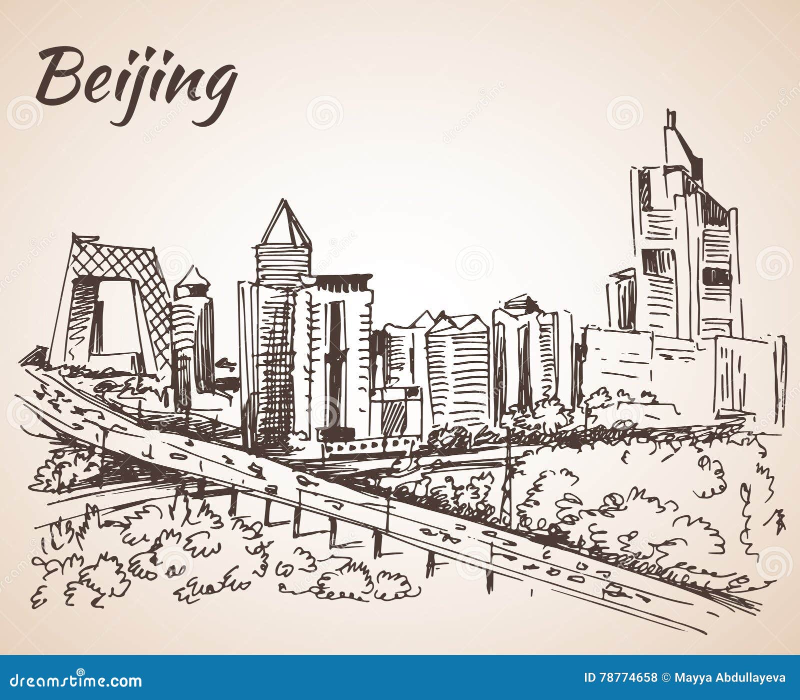 Beijing skyscraper. Sketch stock vector. Illustration of city - 78774658