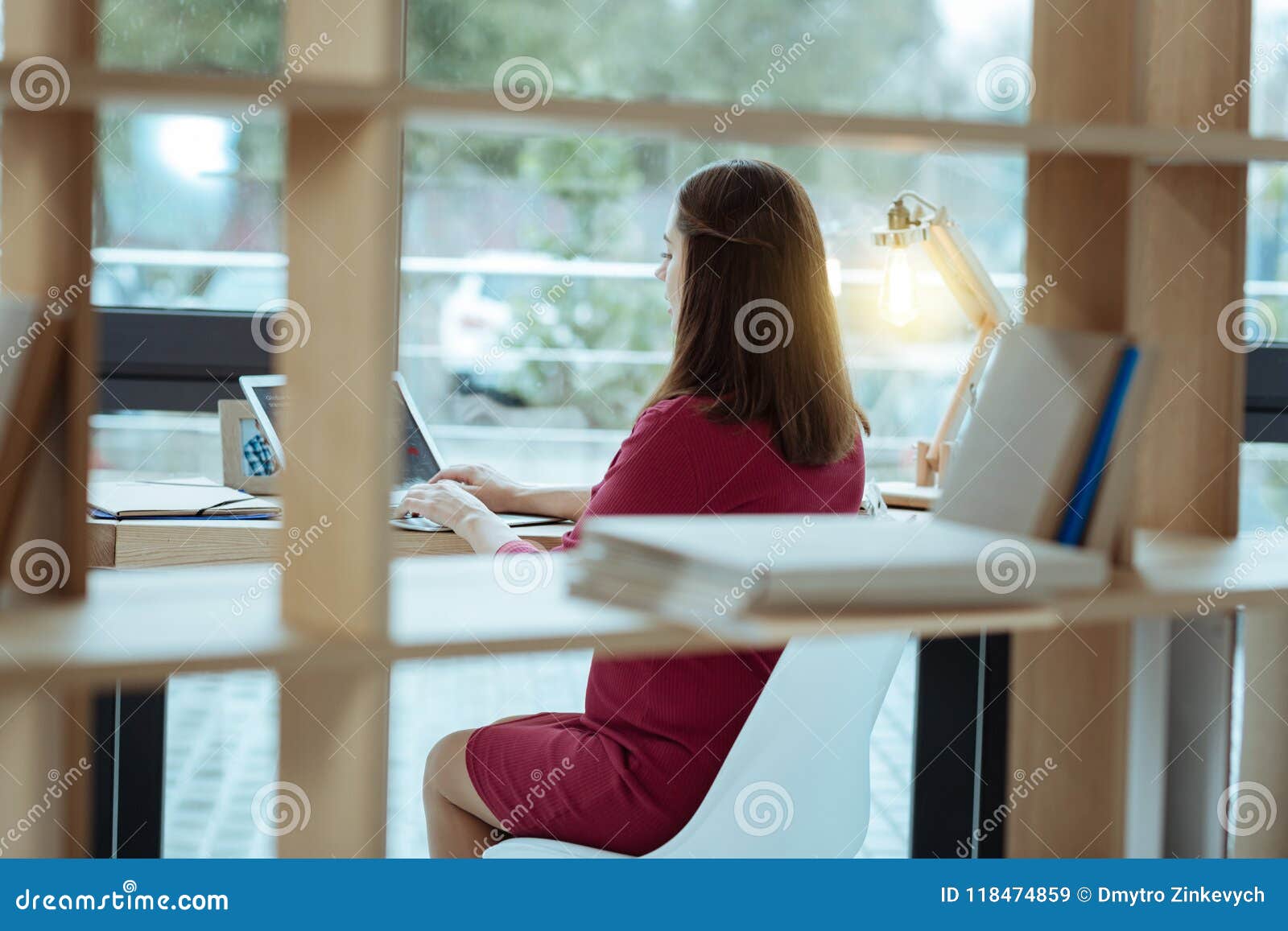 Back View of Serious Woman that Being at Work Stock Image - Image of ...