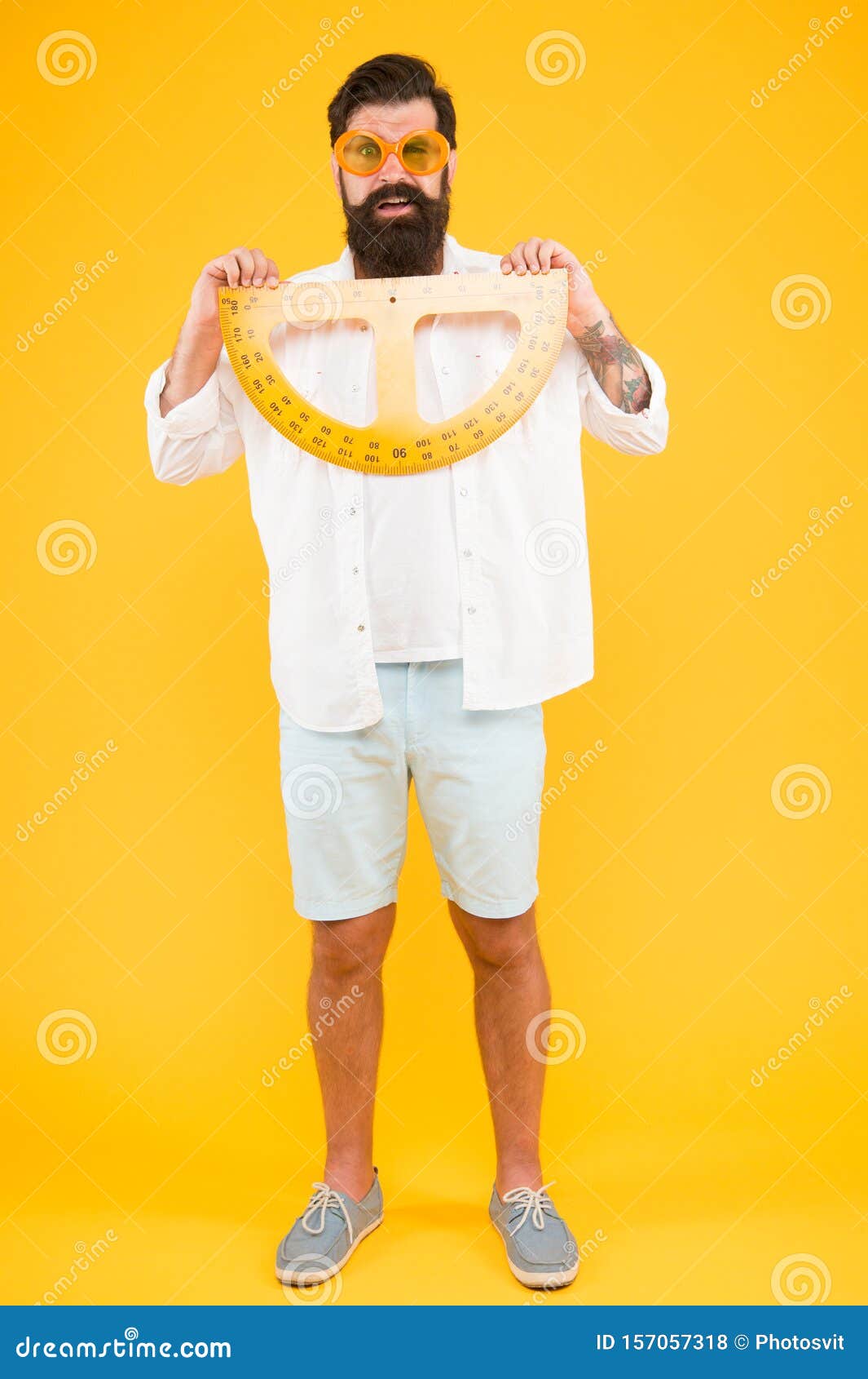 Being Ready for Lesson. Bearded Man Holding Protractor for Lesson in ...