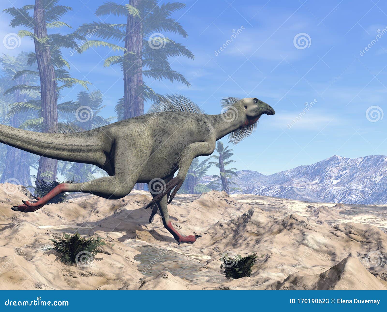 Beipiaosaurus Dinosaur Running on the Hill - 3D Render Stock ...
