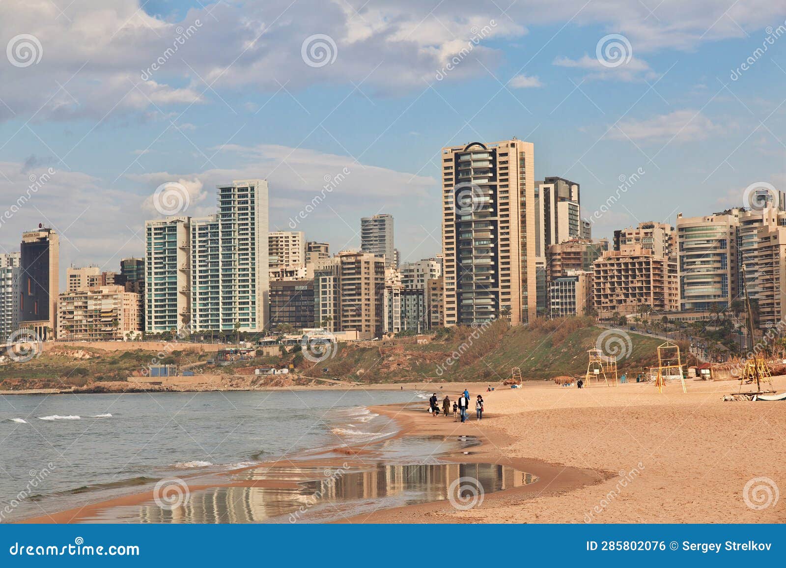 Beirut, Lebanon - 30 Dec 2017. the Beach on Waterfront of Beirut ...