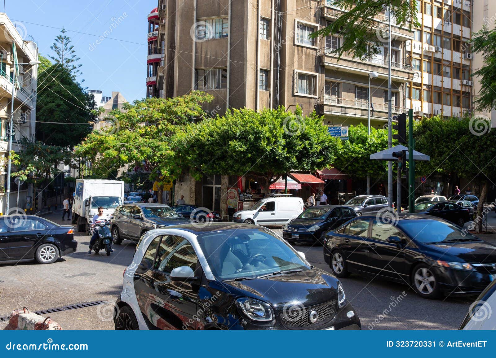 Typical Intersection in the Center of Beirut - Traffic Jam Editorial ...