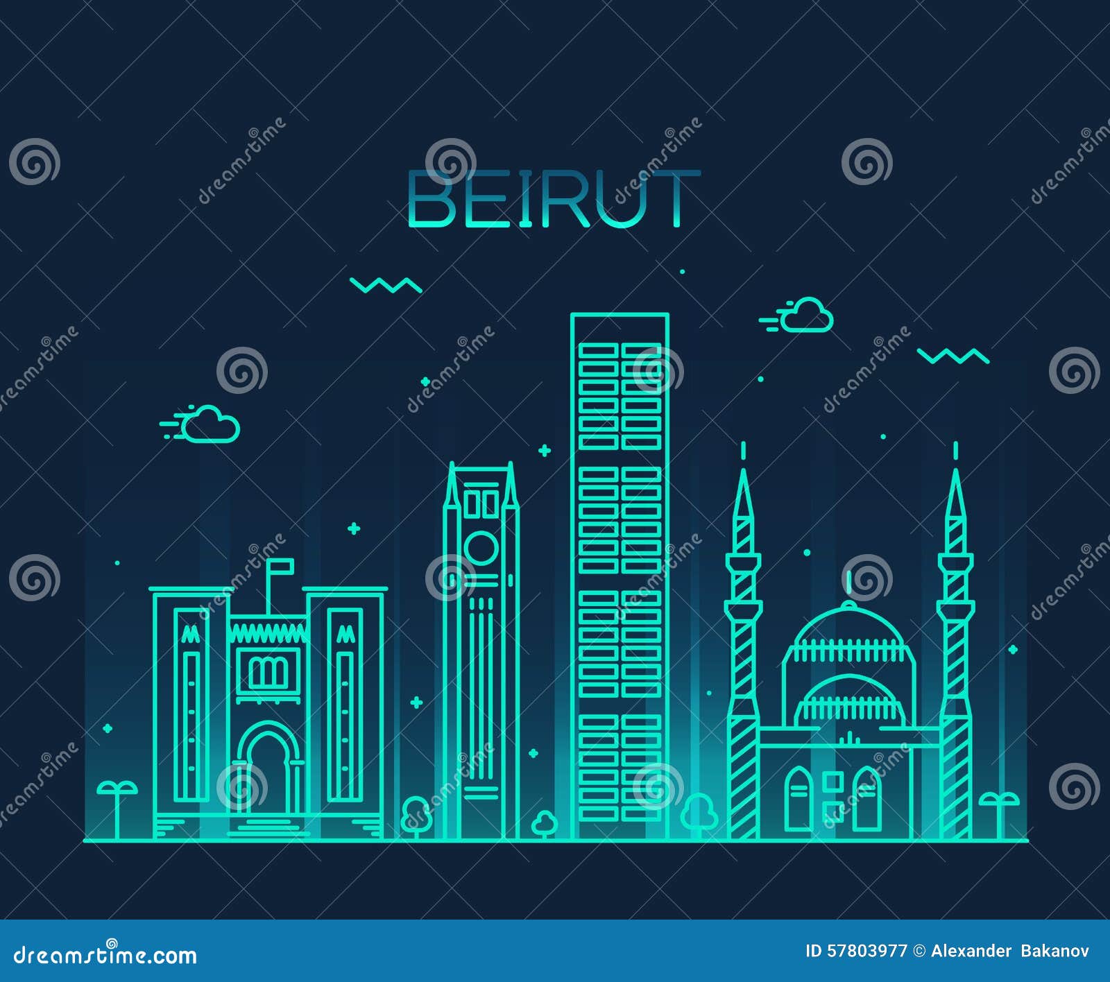 Beirut Skyline Trendy Vector Illustration Linear Stock Vector ...