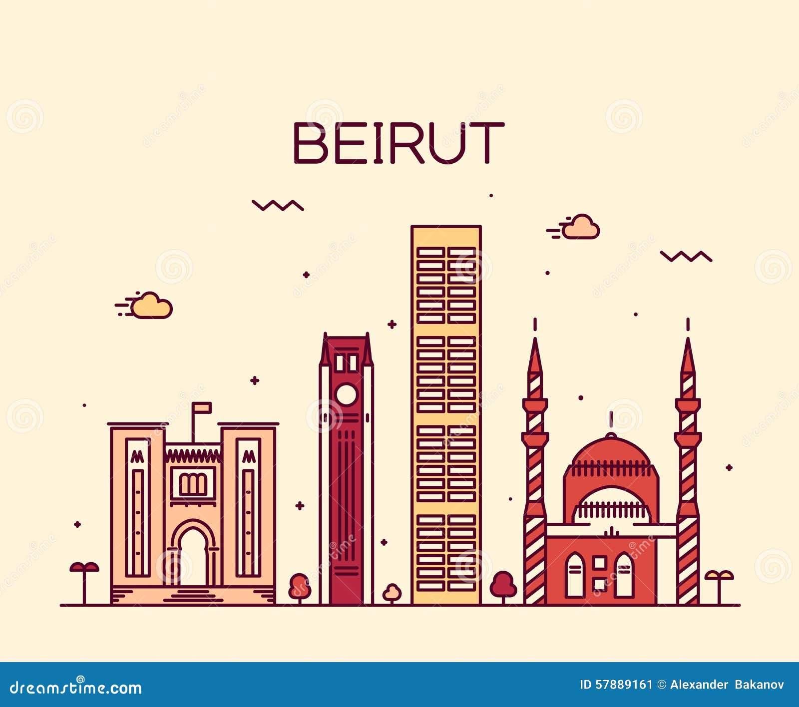 Beirut Skyline Silhouette Design City Vector Art Famous Buildings ...