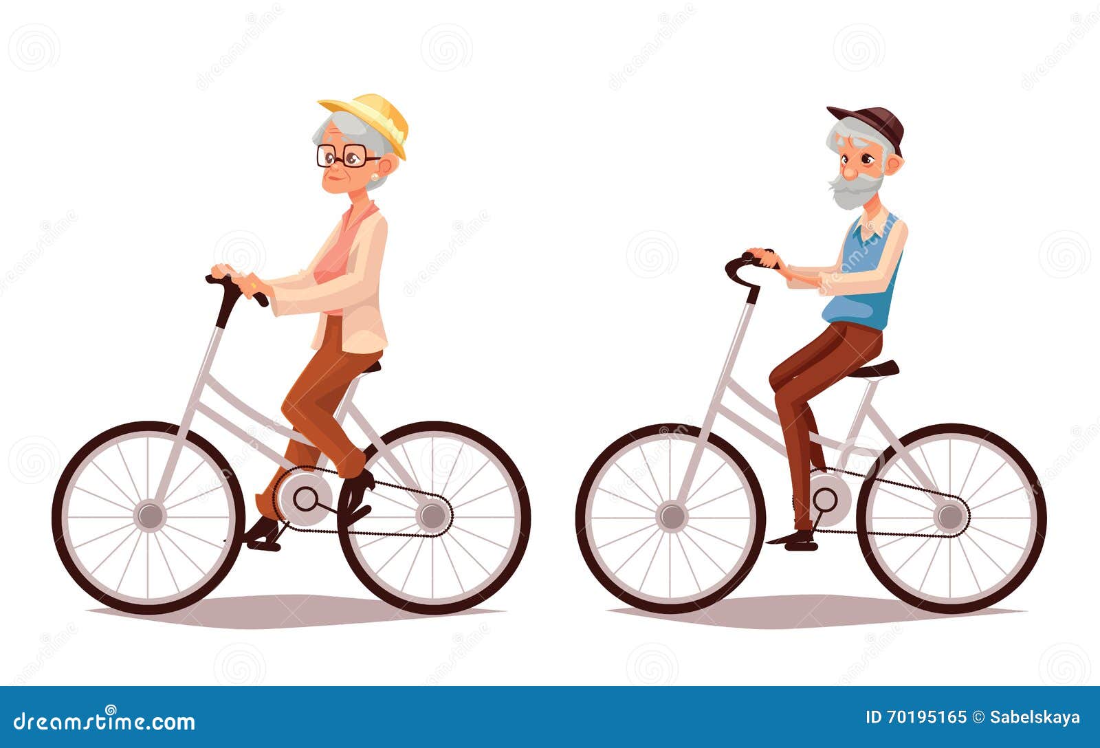 Bejaard Paar Die Hun Fietsen Berijden Vector Illustratie - Illustration ...