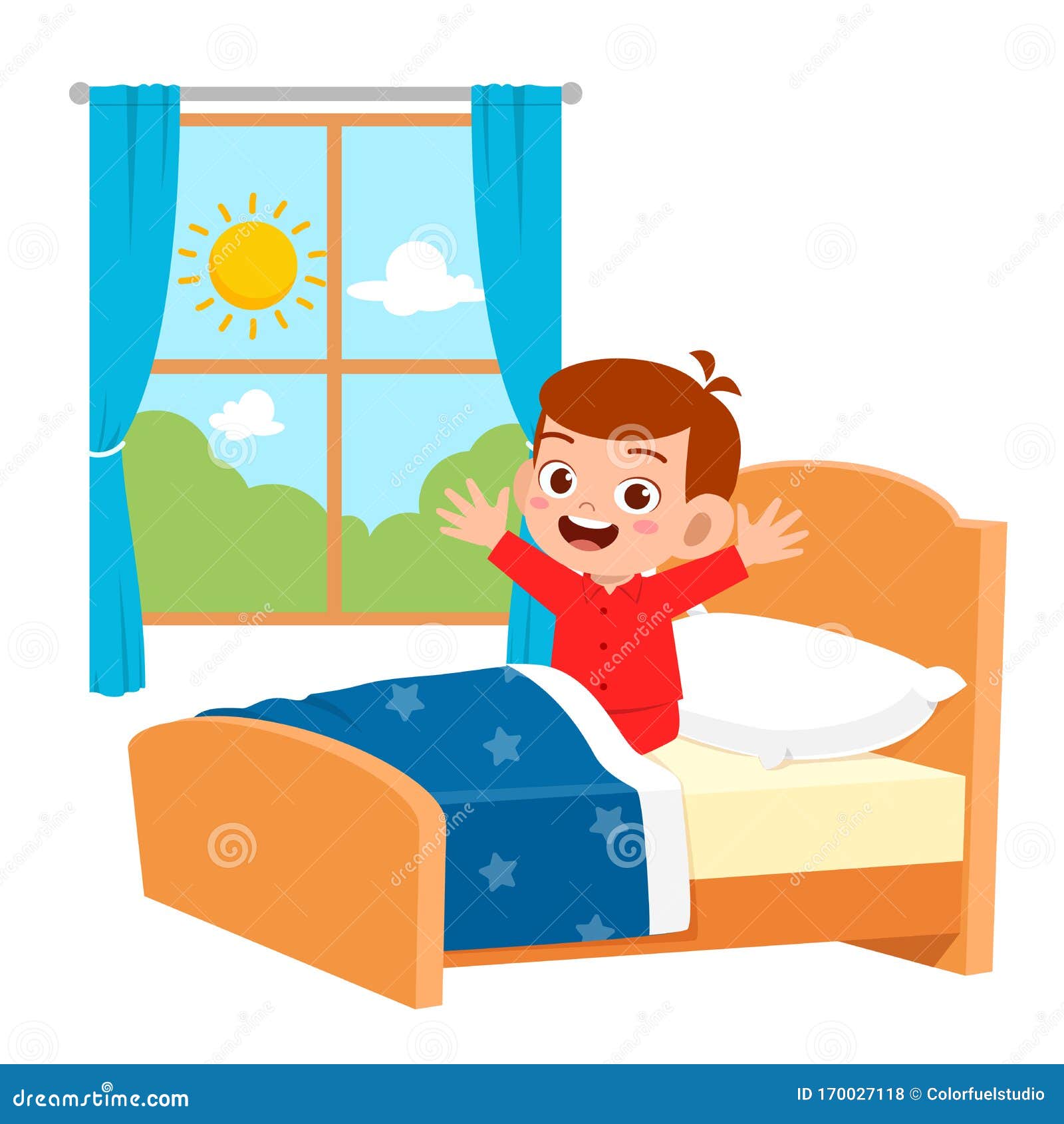 Bel Ragazzino Felice Si Sveglia La Mattina Illustrazione Vettoriale ... Bel Ragazzino Felice Si Sveglia La Mattina Illustrazione Vettoriale ...