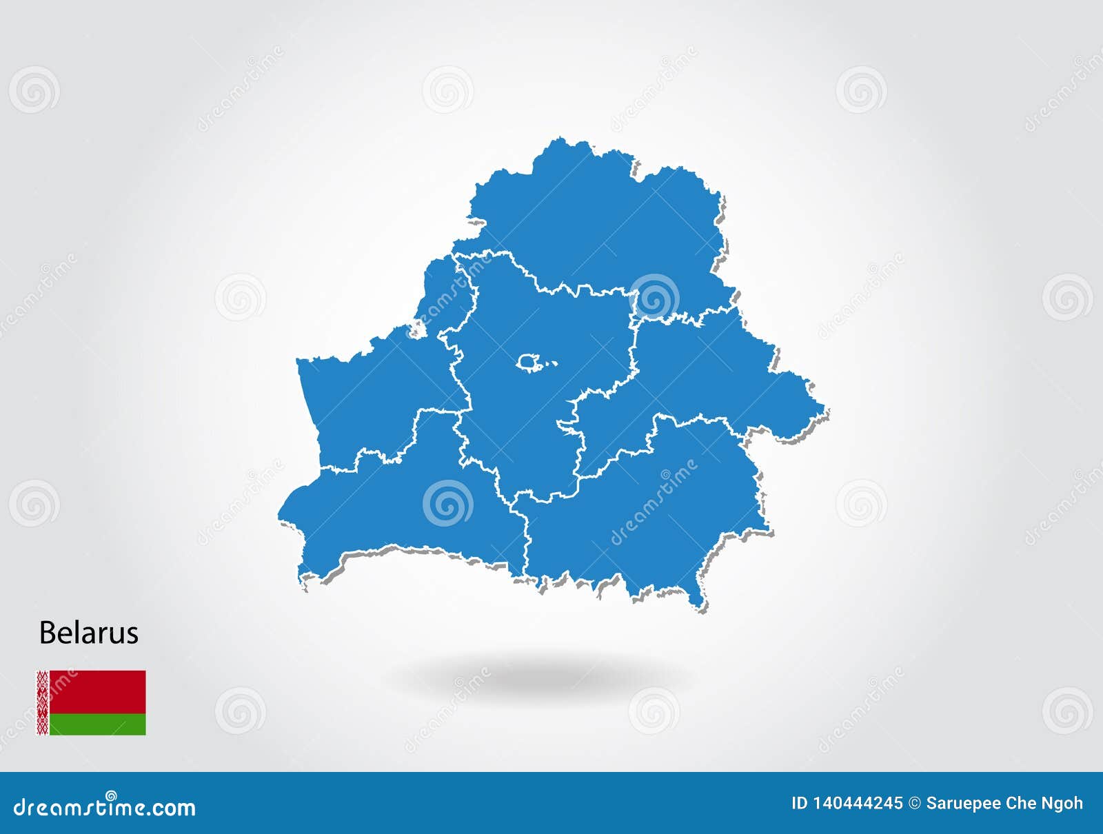 Belarus Map Design with 3D Style. Blue Belarus Map and National Flag ...