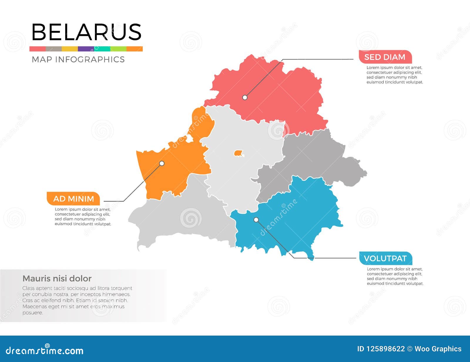 Belarus Map Infographics Vector Template with Regions and Pointer Marks ...