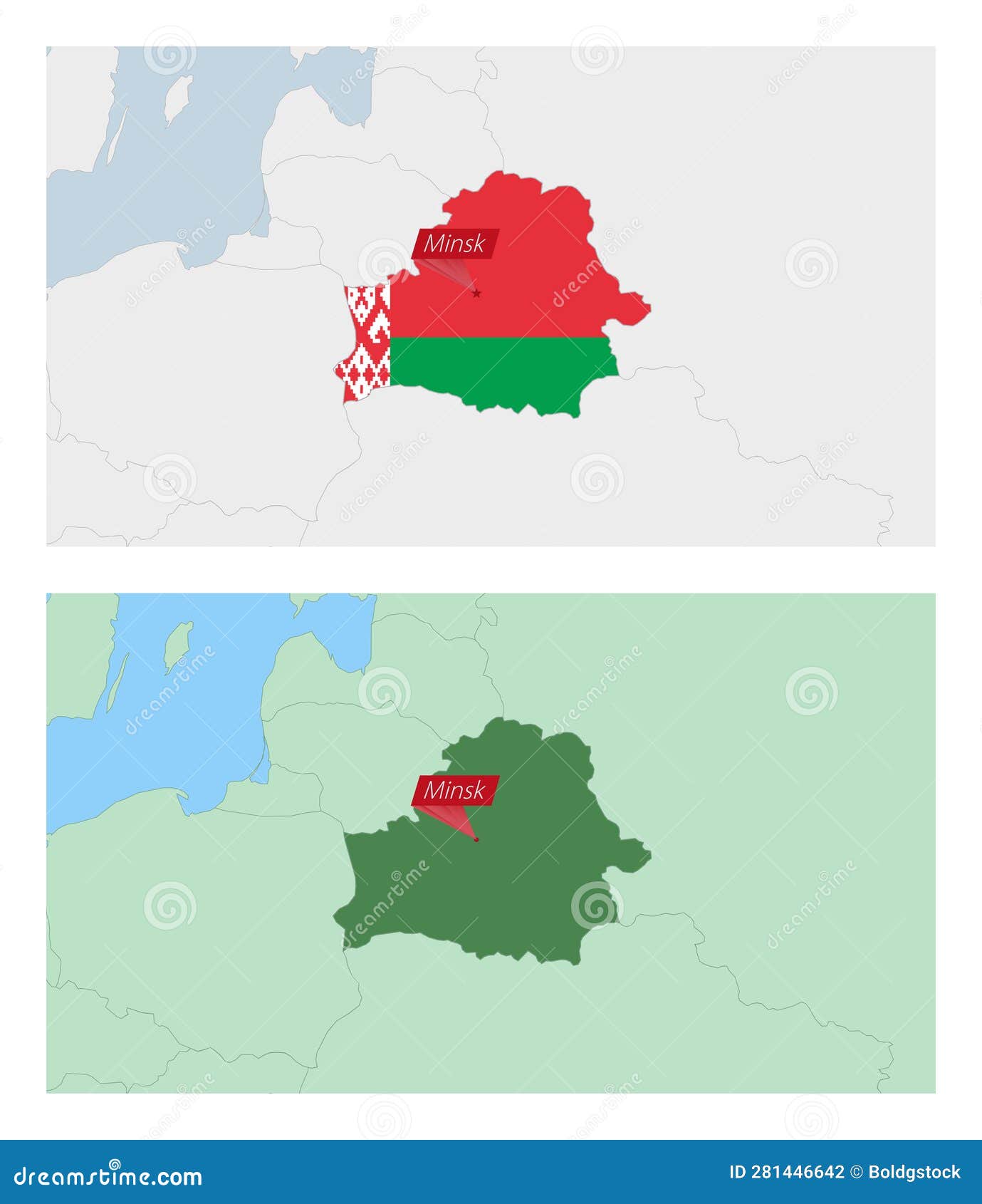 Belarus Map with Pin of Country Capital. Two Types of Belarus Map with ...
