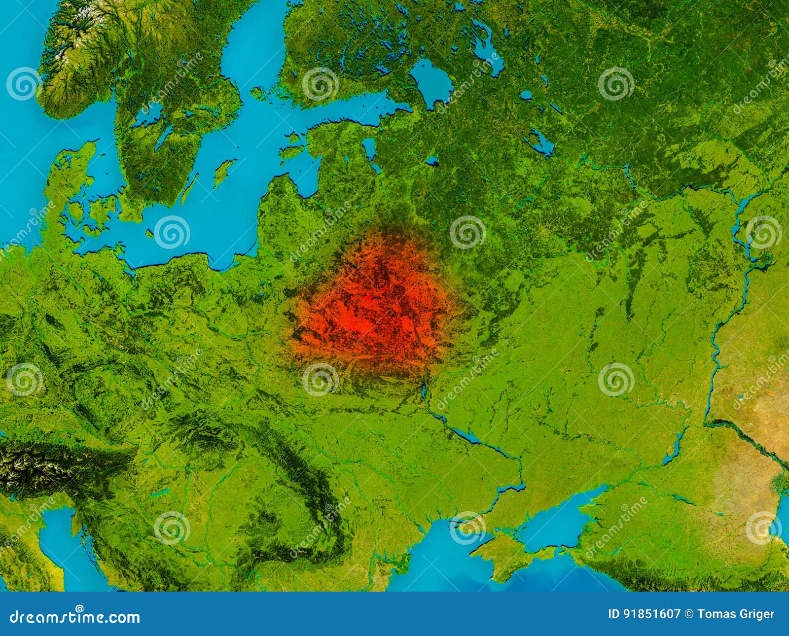 Belarus on physical map stock illustration. Illustration of render ...