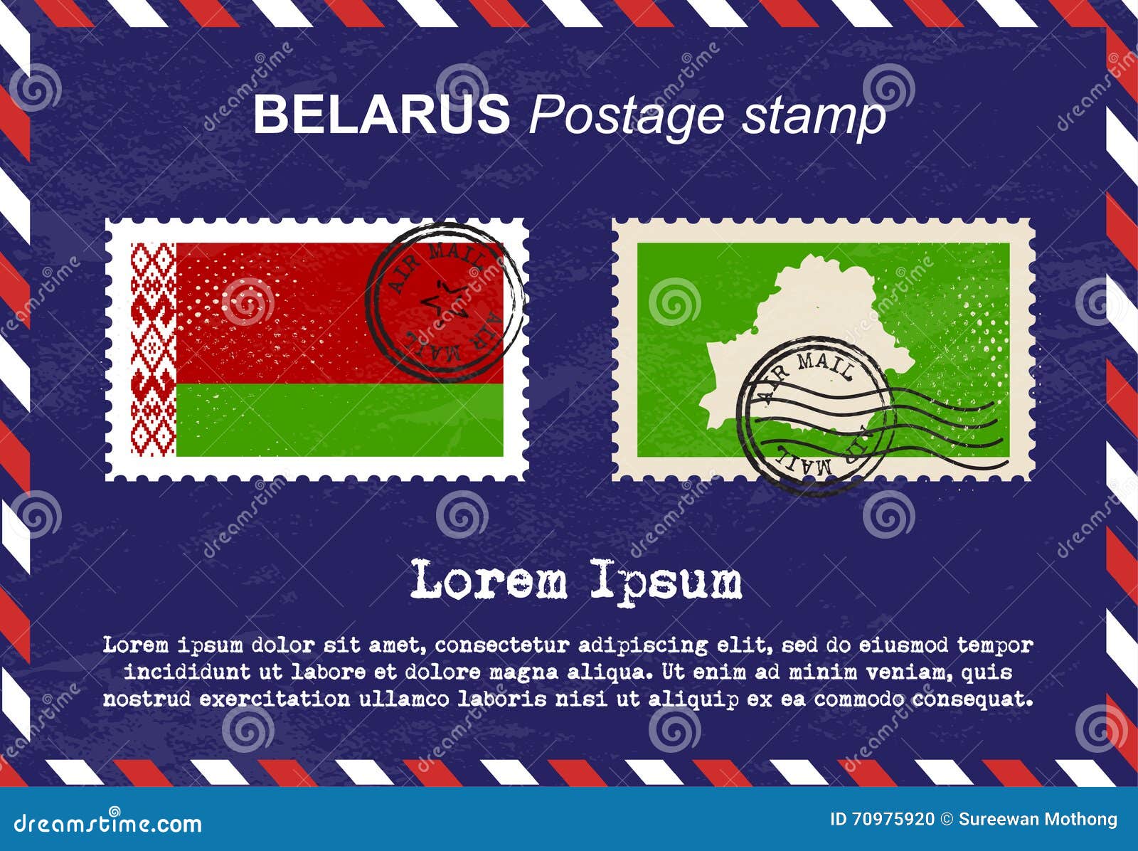 Belarus Postage Stamp, Vintage Stamp, Air Mail Envelope. Stock Vector ...