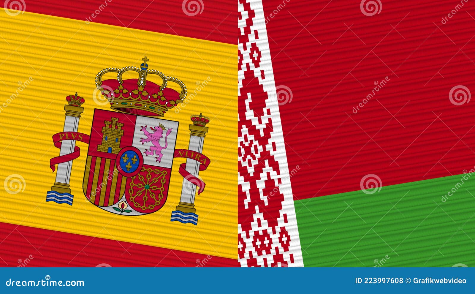 Belarus and Spain Flags Together Fabric Texture Illustration Stock ...
