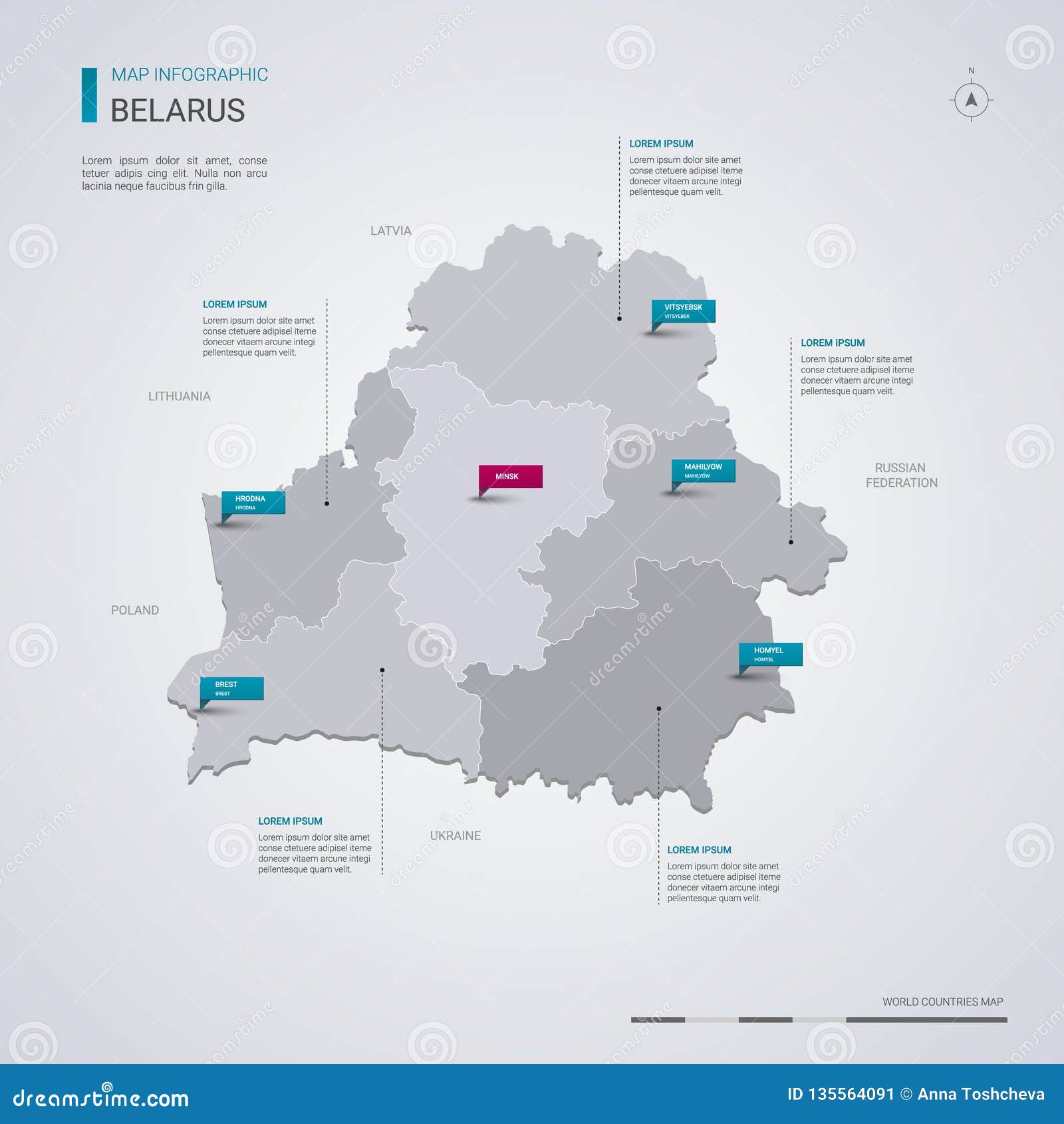 Belarus Vector Map with Infographic Elements, Pointer Marks Stock ...