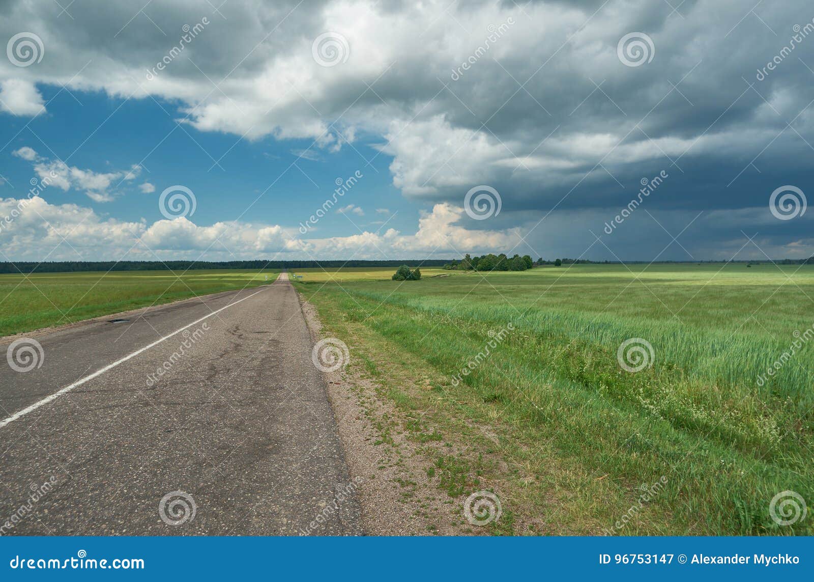 Belarusian Country road stock image. Image of land, clouds - 96753147
