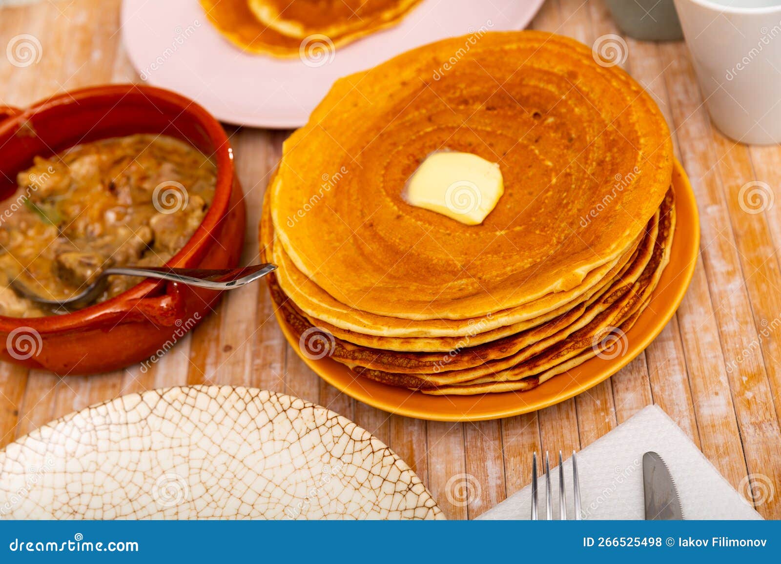 Belarusian Machanka with Assorted Meat Served with Pancakes Stock Photo ...