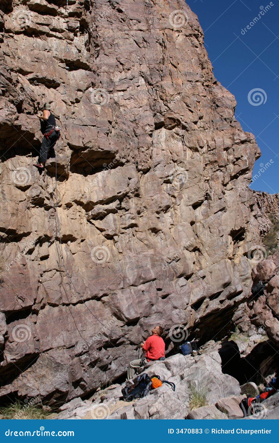 Belayer Below Climber on Wall Stock Image - Image of extreme, exercise ...