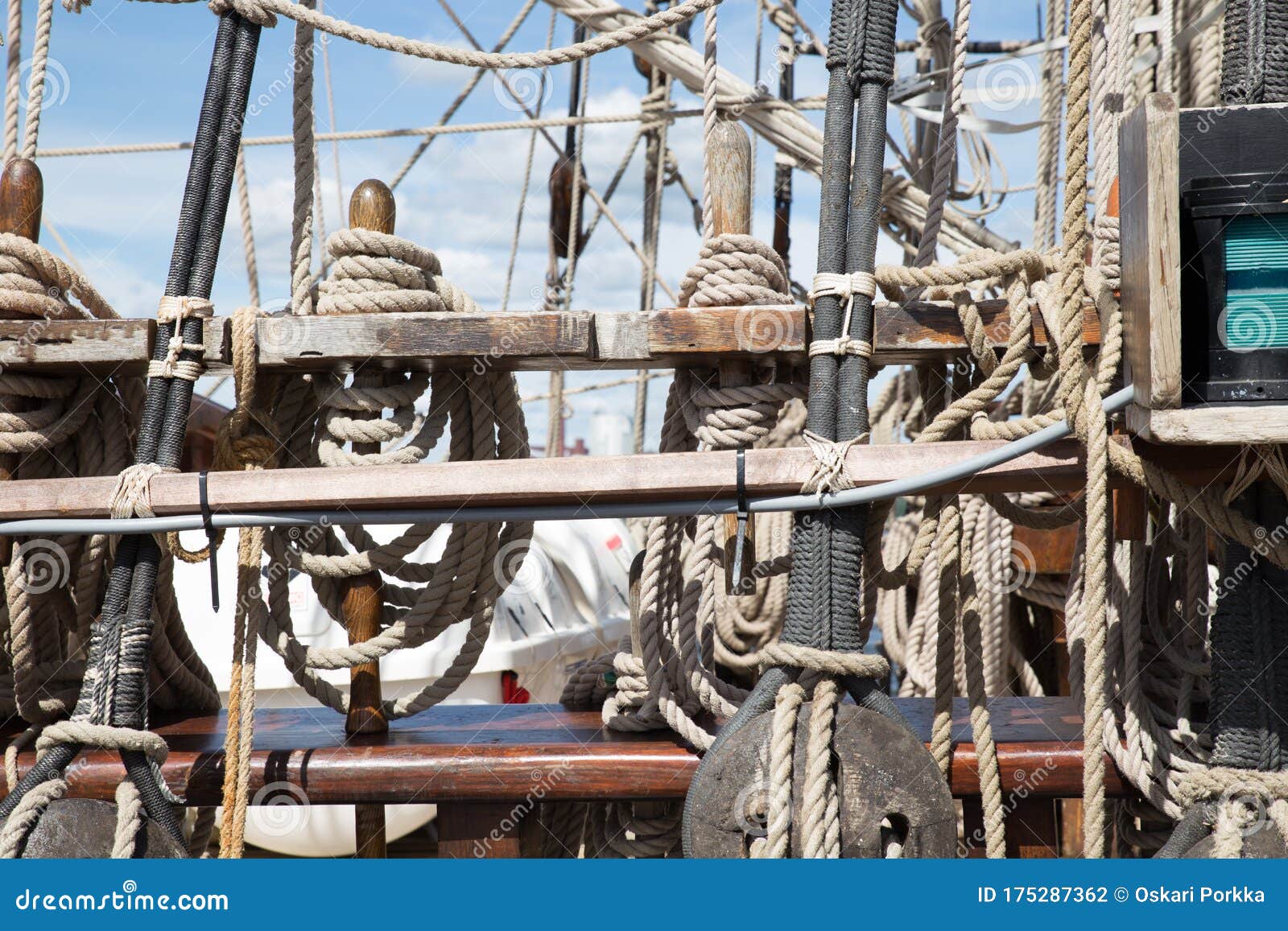 Belaying Pins and Ropes stock photo. Image of stays - 175287362