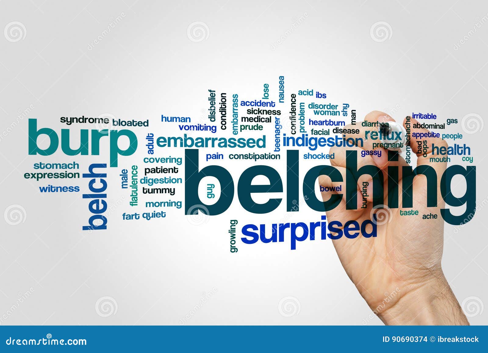 Belching Word Cloud on Grey Background Stock Photo - Image of morning ...