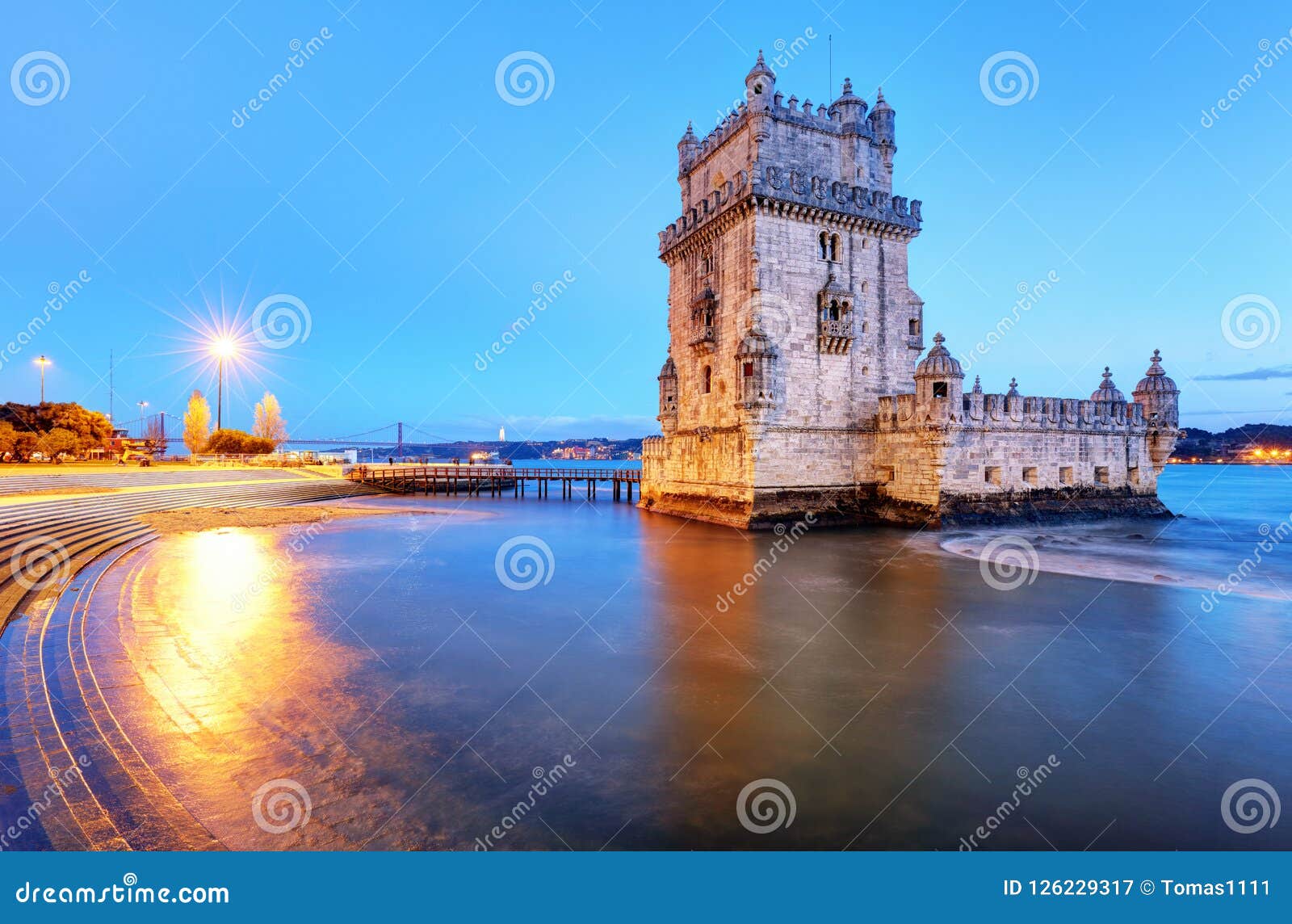 Belem Tower, Lisbon - Portugal at Night Stock Image - Image of unesco ...