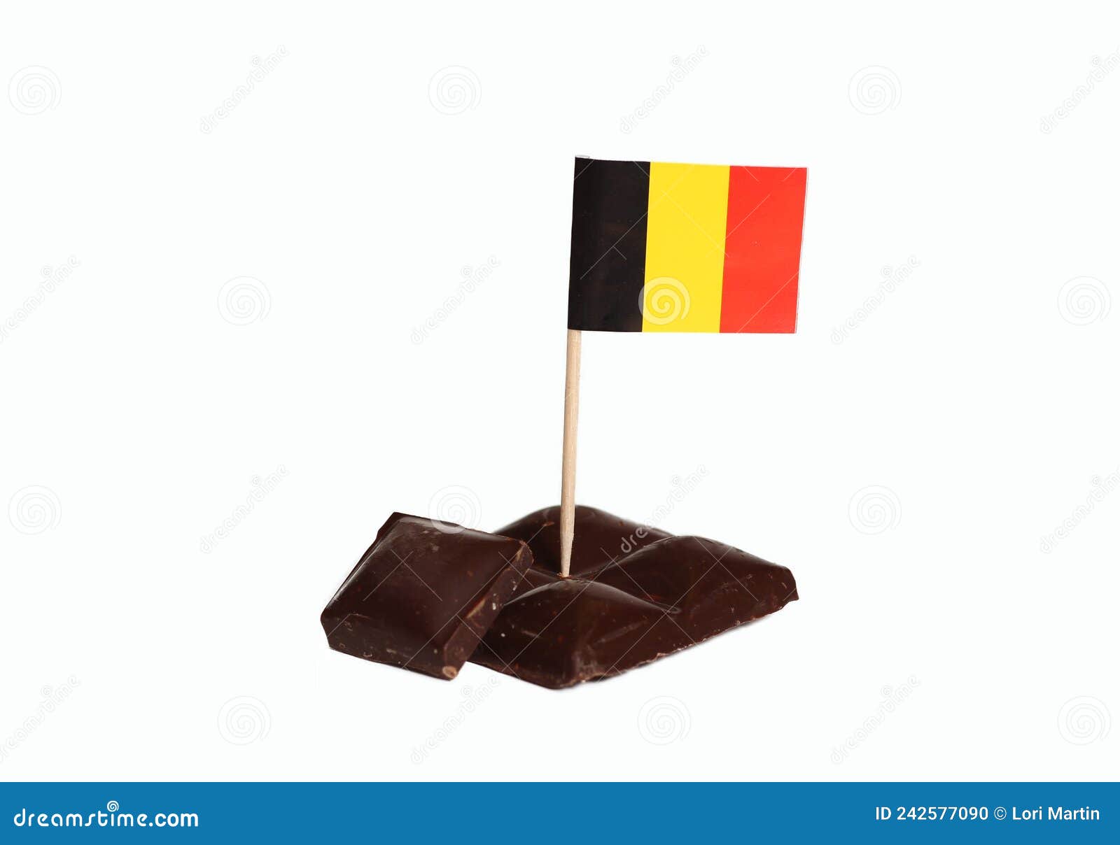 Belgian Chocolate Isolated on White Background with Miniature Flag ...