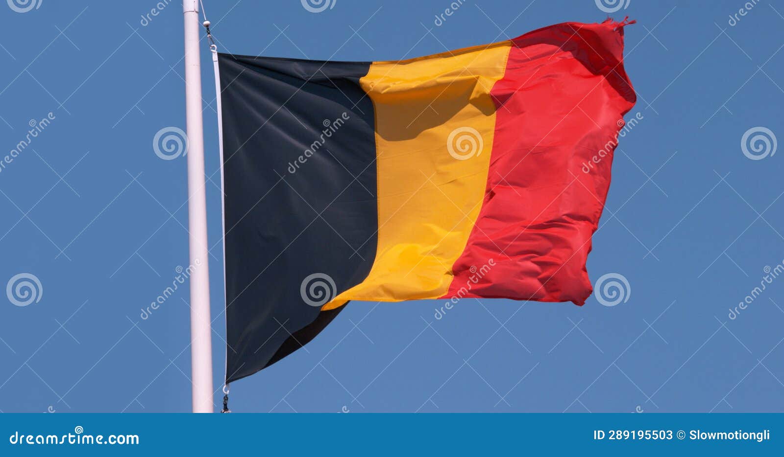Belgian Flag Waving in the Wind Against Blue Sky Stock Image - Image of ...