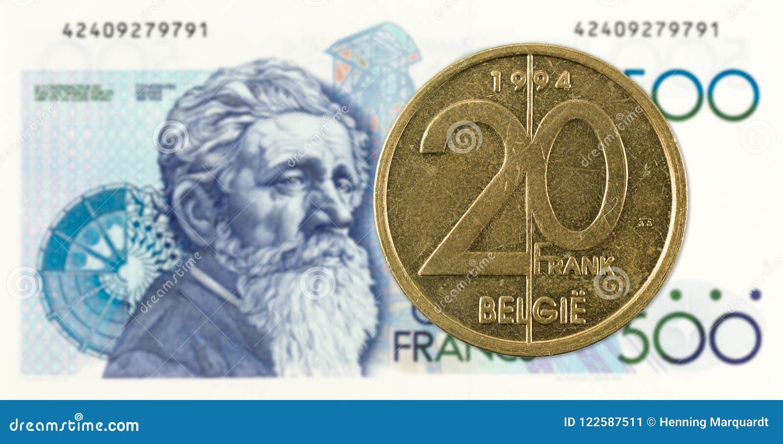 20 Belgian Franc Coin Against 500 Belgian Franc Note Stock Image ...